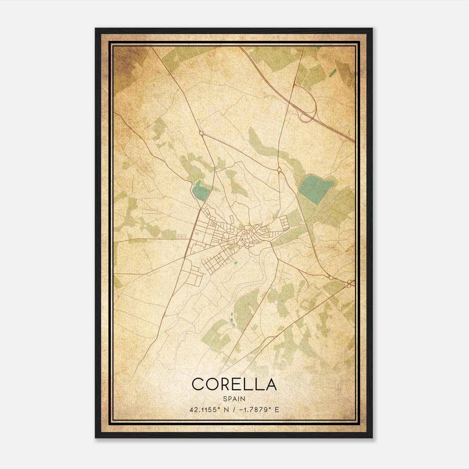 Vintage Corella Spain Map Poster, Corella City Road Wall Art Print ...