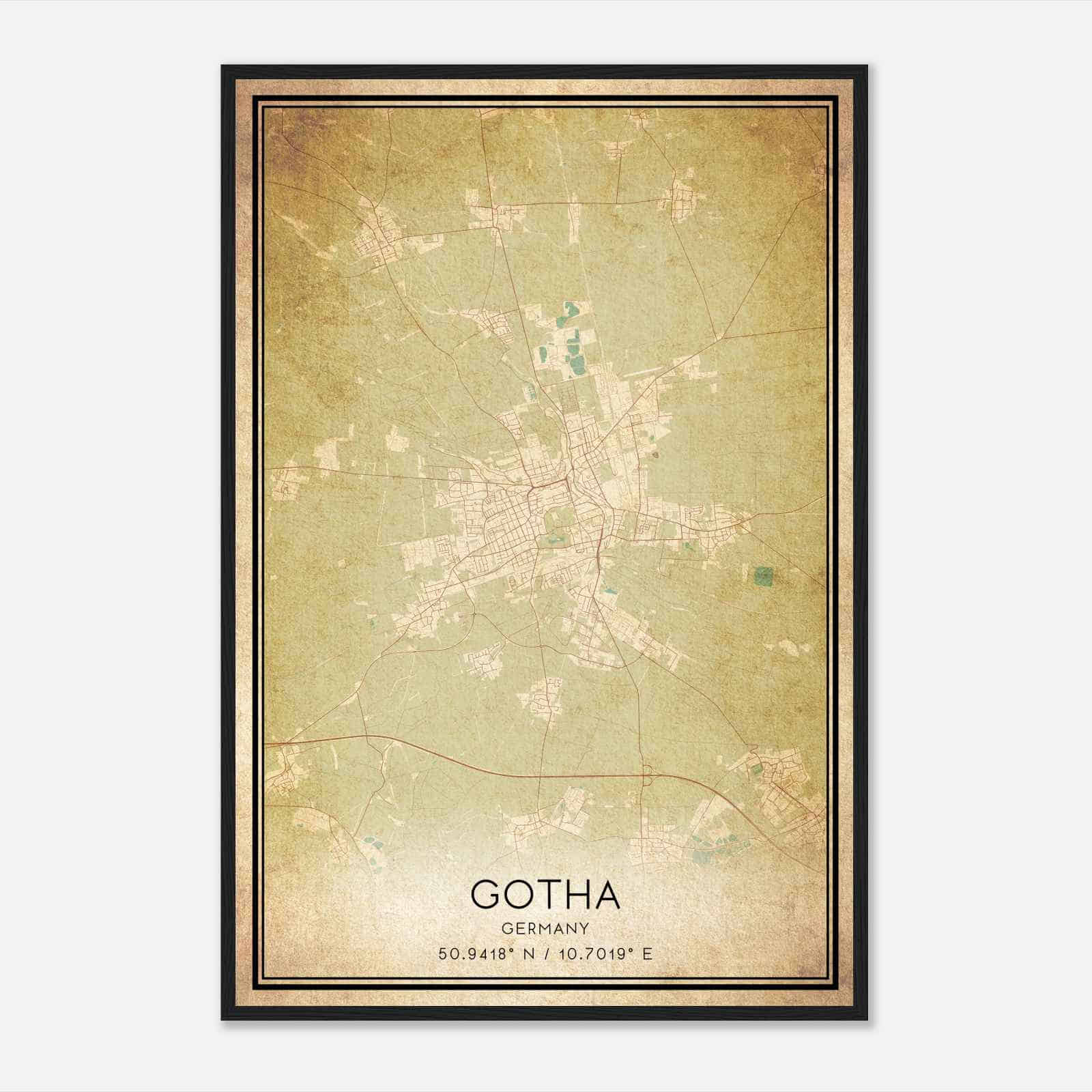 Vintage Gotha Germany Map Poster, Gotha City Road Wall Art Print ...