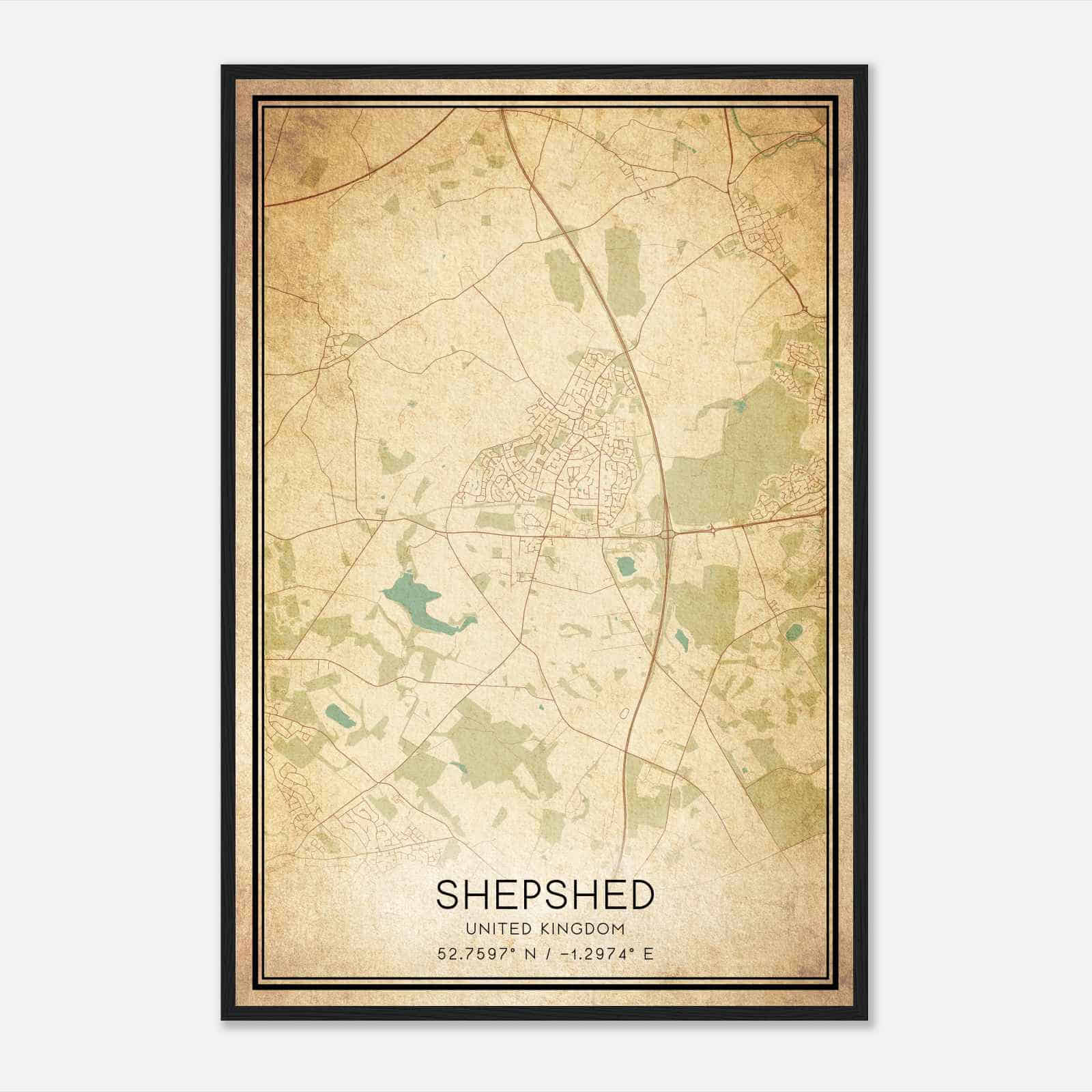 Vintage Shepshed United Kingdom Map Poster, Shepshed City Road Wall Art ...