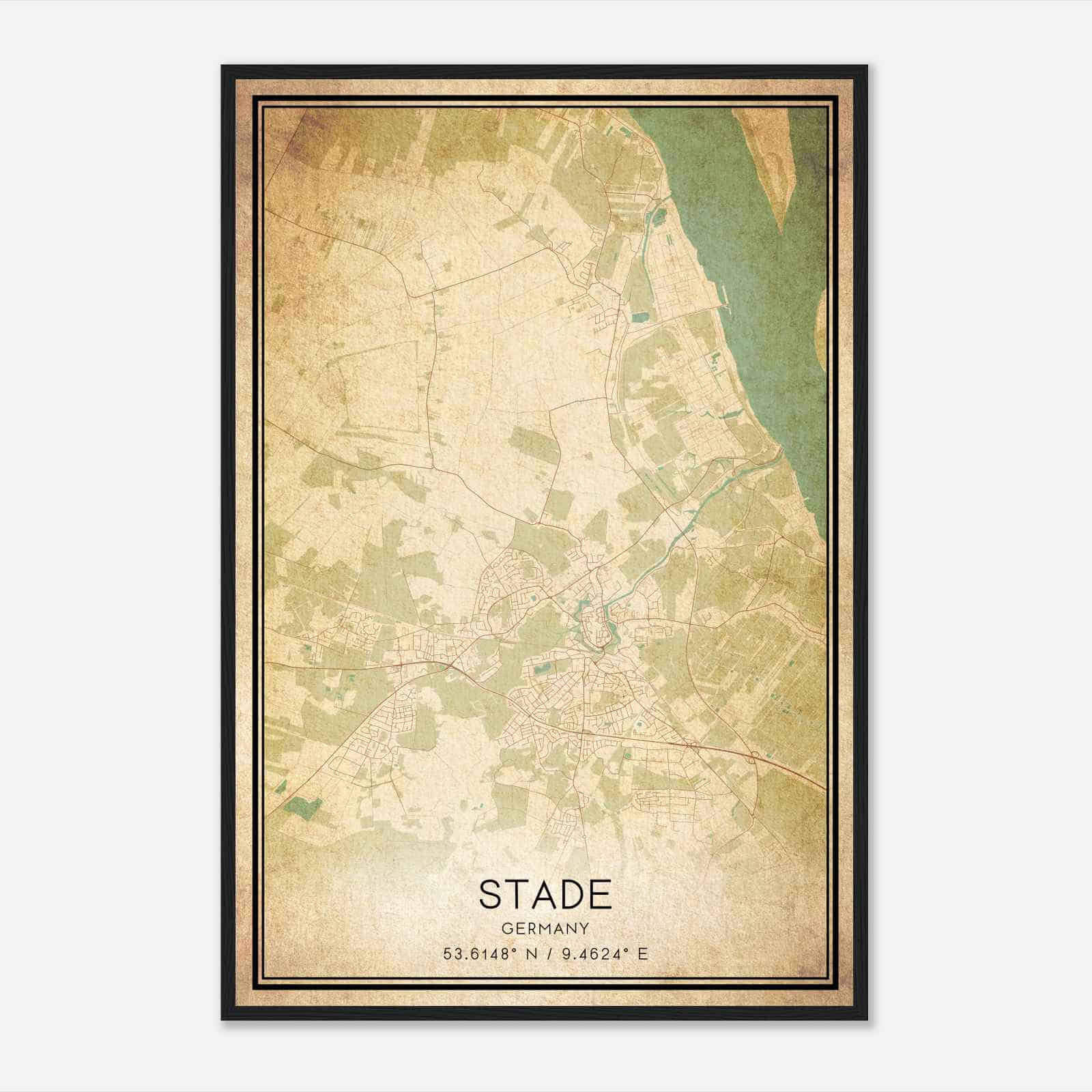 Vintage Stade Germany Map Poster, Stade City Road Wall Art Print ...