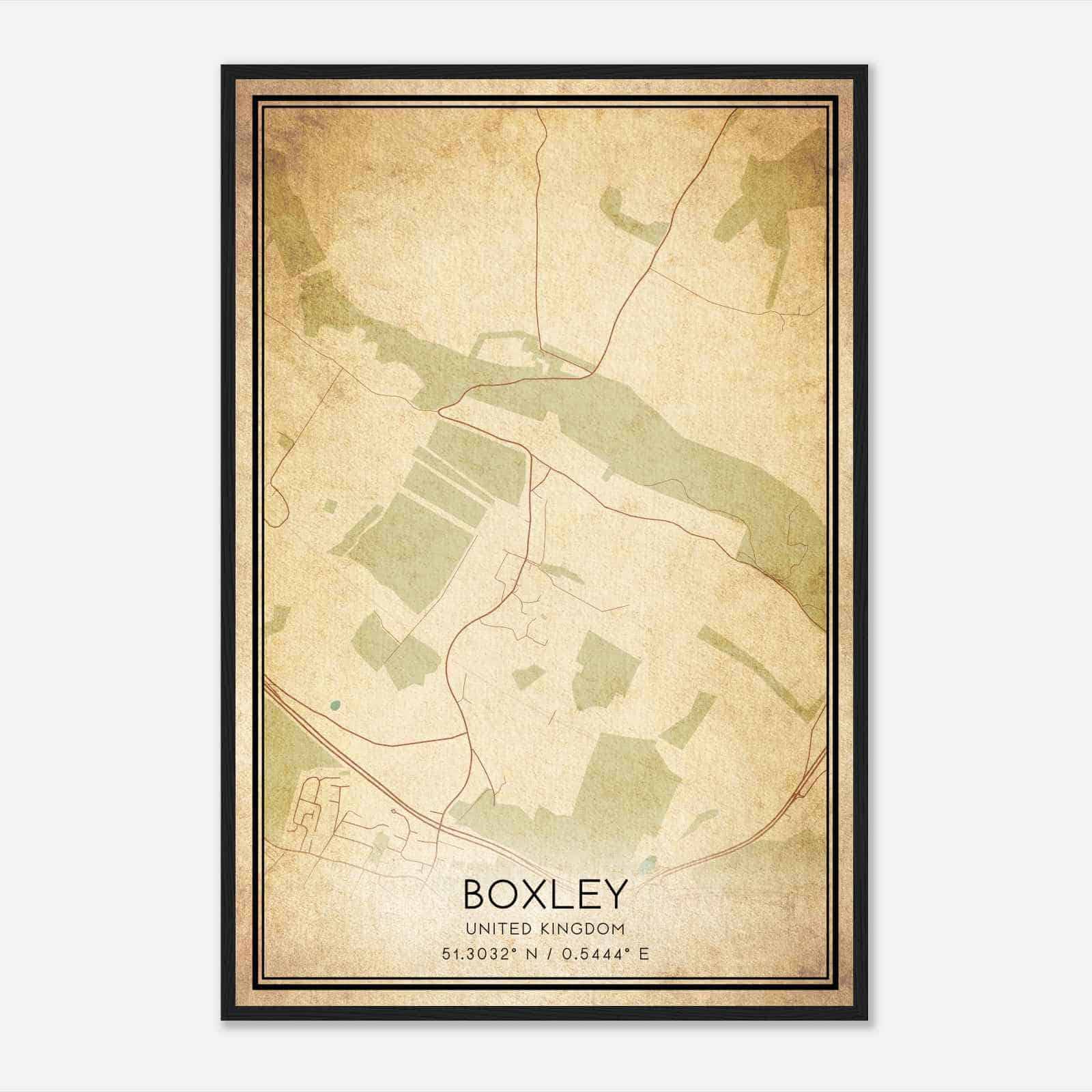 Vintage Boxley United Kingdom Map Poster, Boxley City Road Wall Art ...
