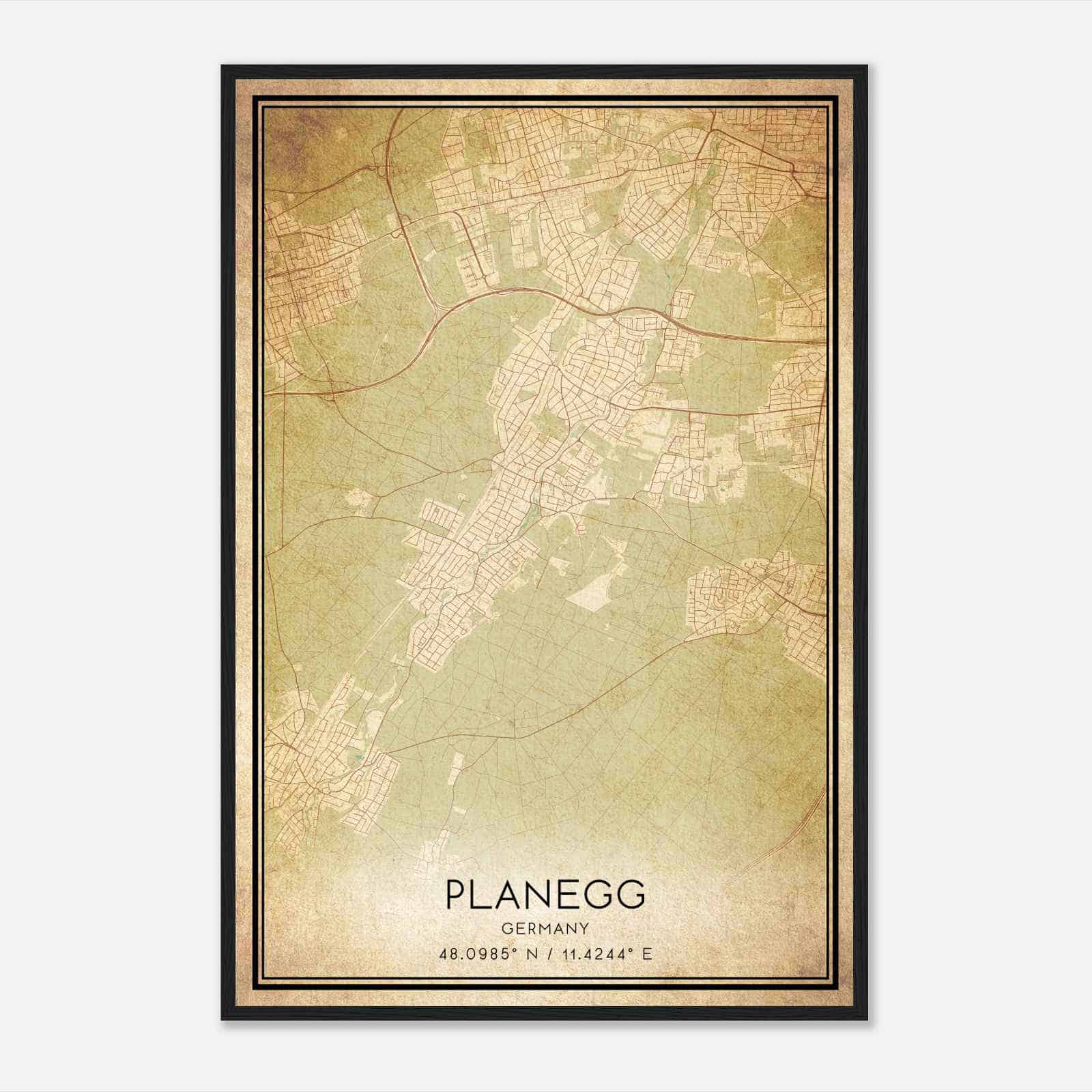 Vintage Planegg Germany Map Poster, Planegg City Road Wall Art Print ...