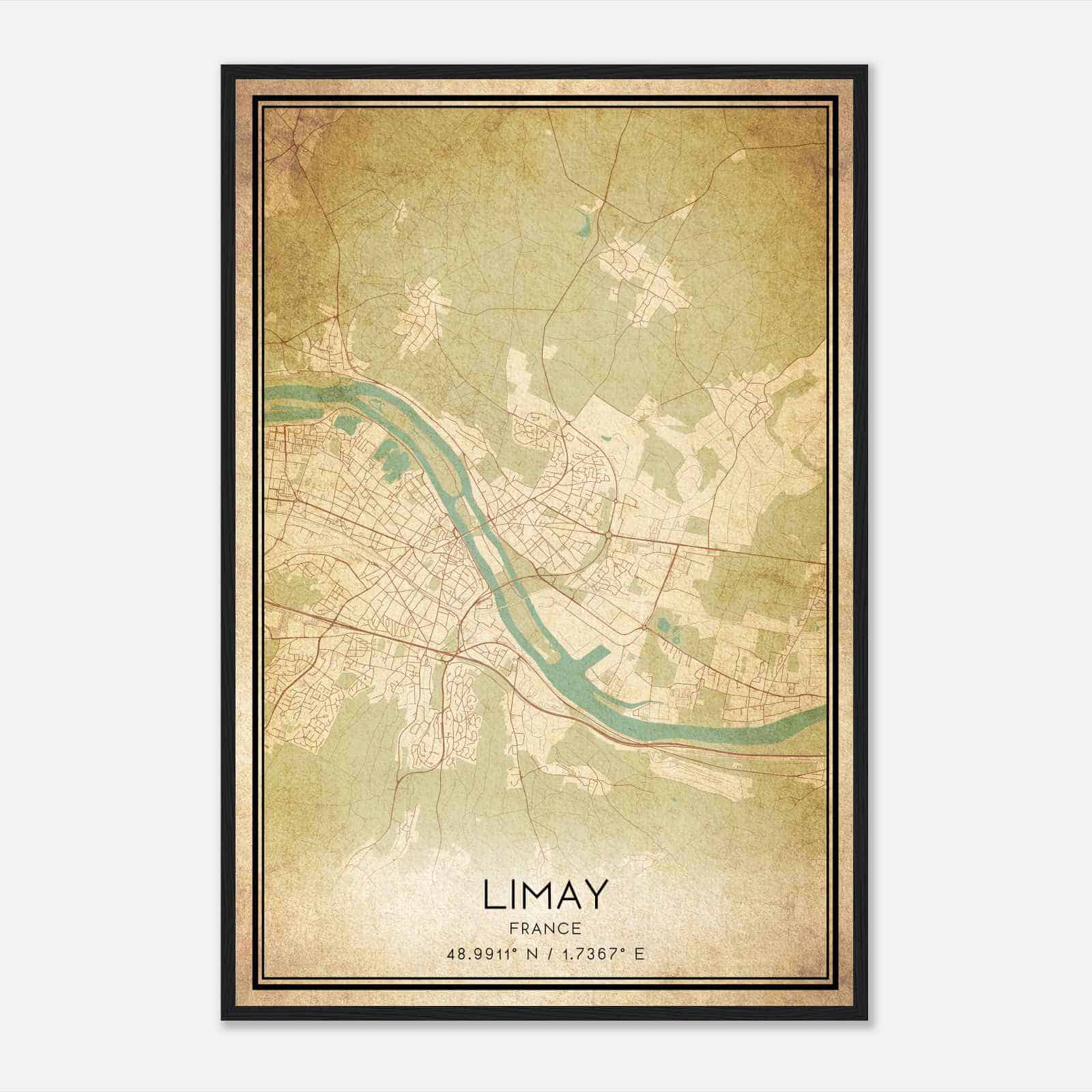 Vintage Limay France Map Poster, Limay City Road Wall Art Print ...