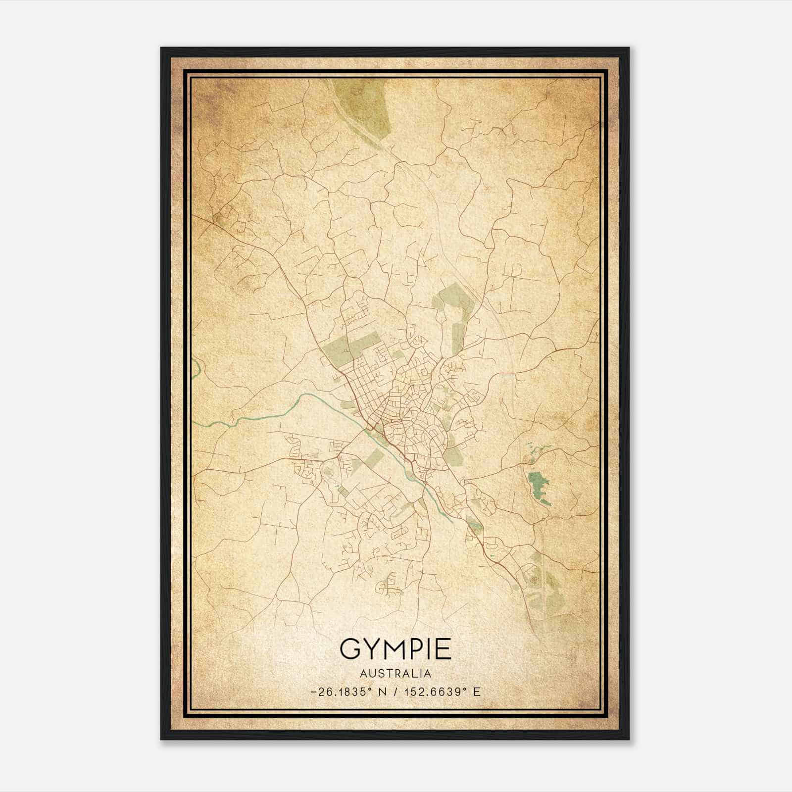 Vintage Gympie Australia Map Poster, Gympie City Road Wall Art Print ...