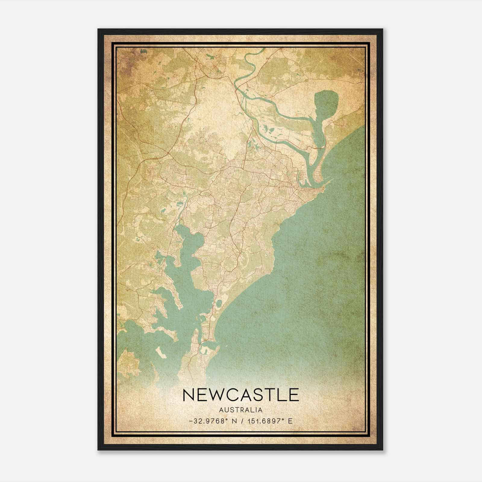 Vintage Newcastle Australia Map Poster, Newcastle City Road Wall Art ...