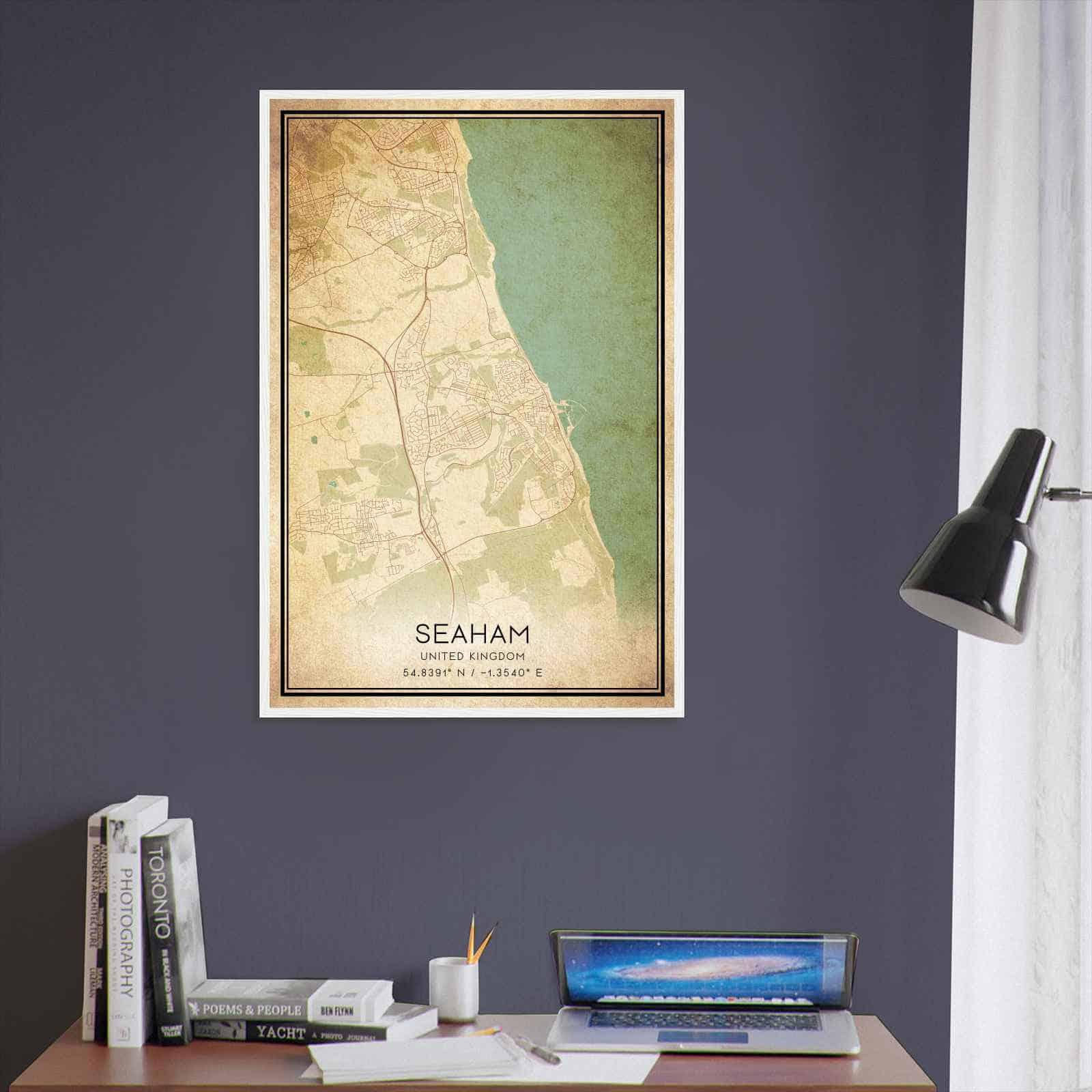 Vintage Seaham United Kingdom Map Poster, Seaham City Road Wall Art ...