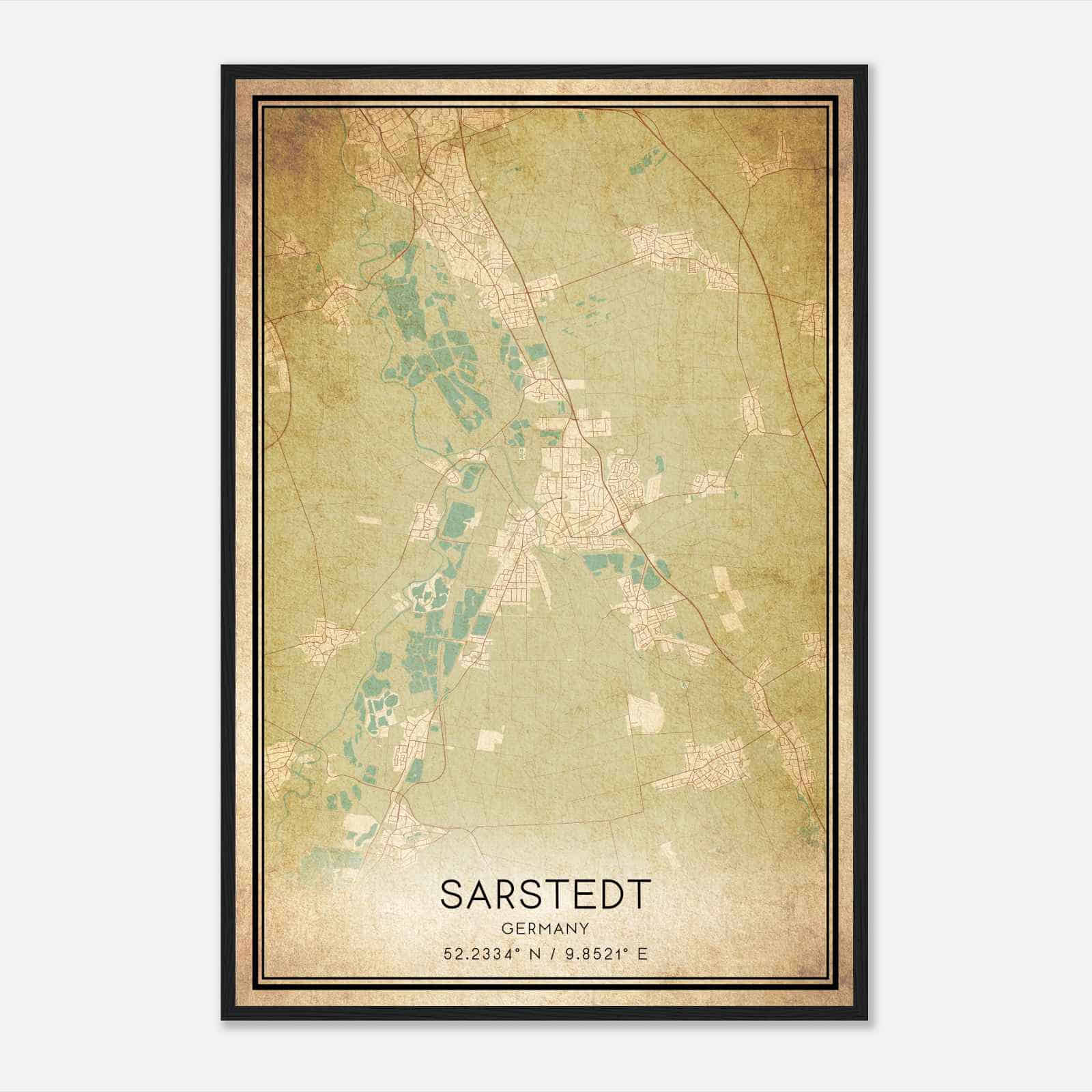 Vintage Sarstedt Germany Map Poster, Sarstedt City Road Wall Art Print ...