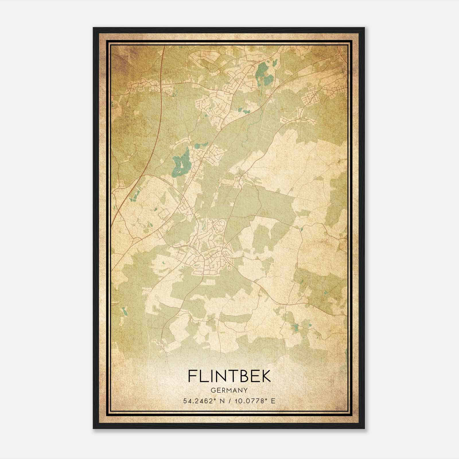 Vintage Flintbek Germany Map Poster, Flintbek City Road Wall Art Print ...