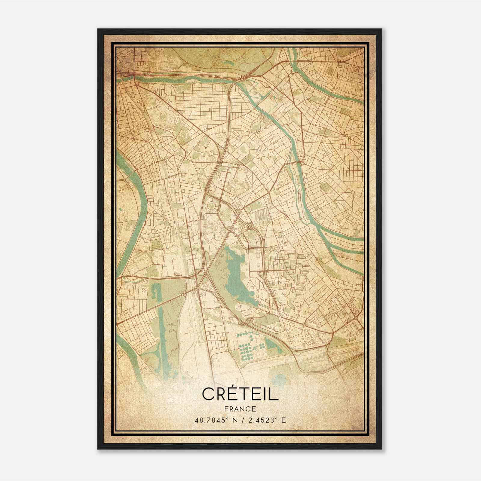 Vintage Creteil France Map Poster, Creteil City Road Wall Art Print ...