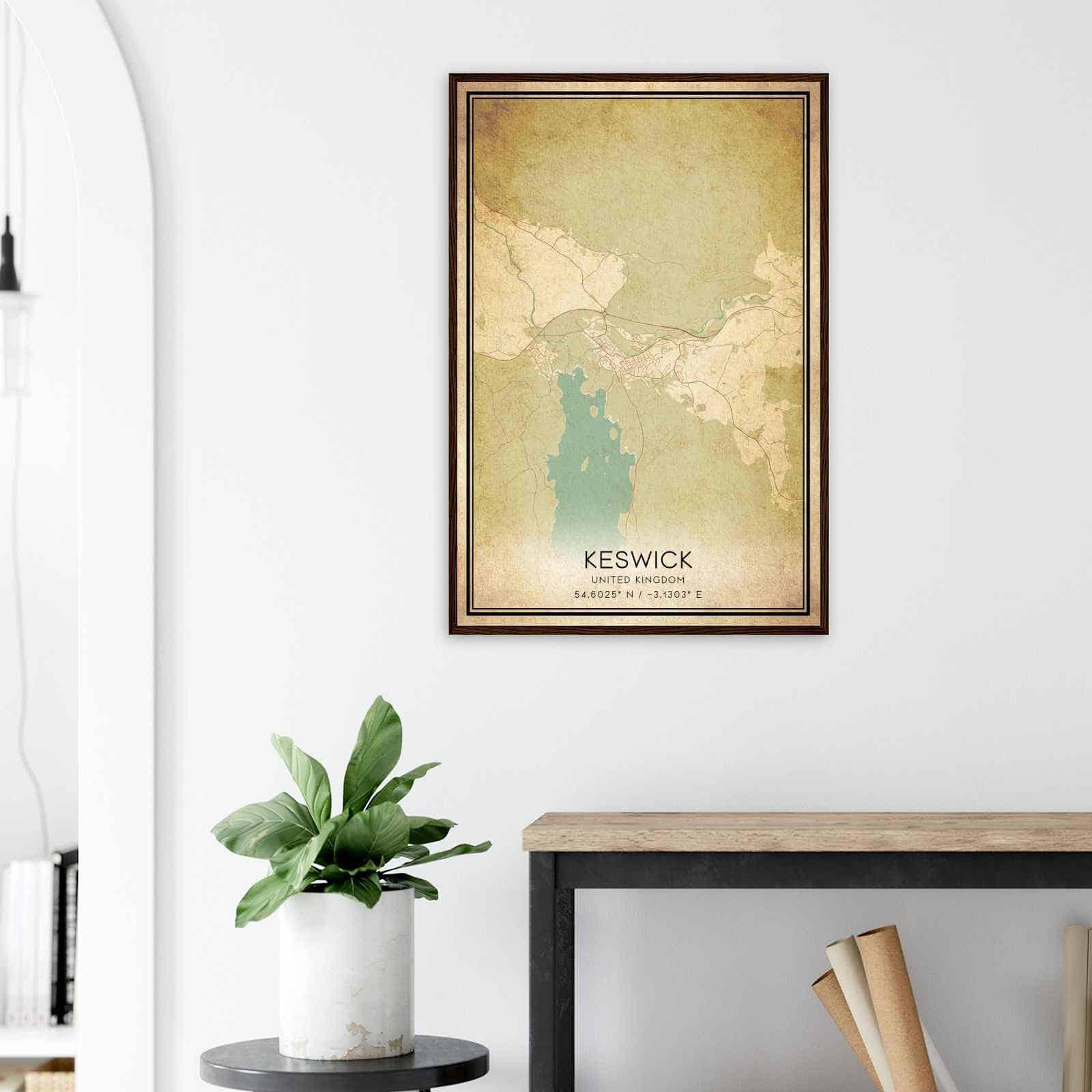 Vintage Keswick United Kingdom Map Poster, Keswick City Road Wall Art ...