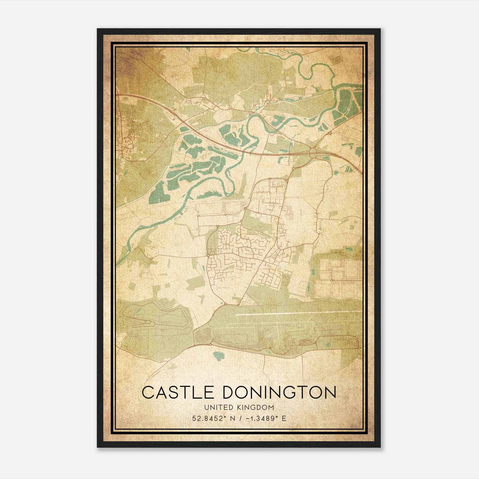 Vintage Castle Donnington United Kingdom Map Poster, Castle Donnington ...