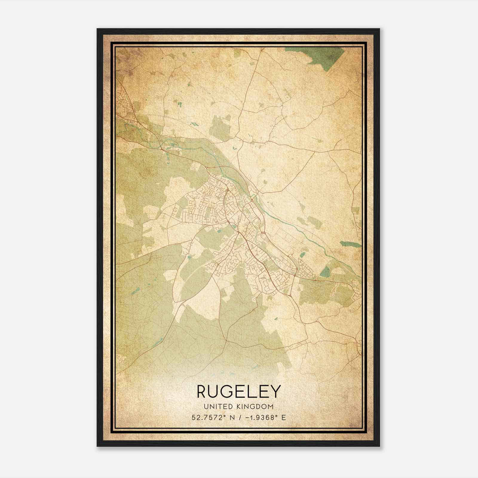 Vintage Rugeley United Kingdom Map Poster, Rugeley City Road Wall Art ...