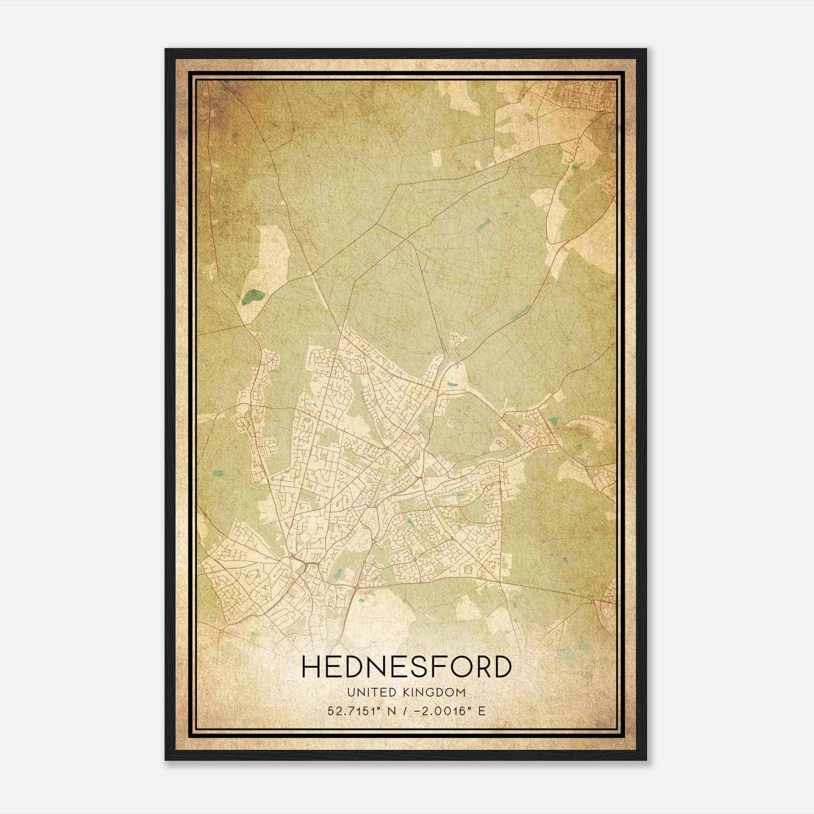 Vintage Hednesford United Kingdom Map Poster, Hednesford City Road Wall ...