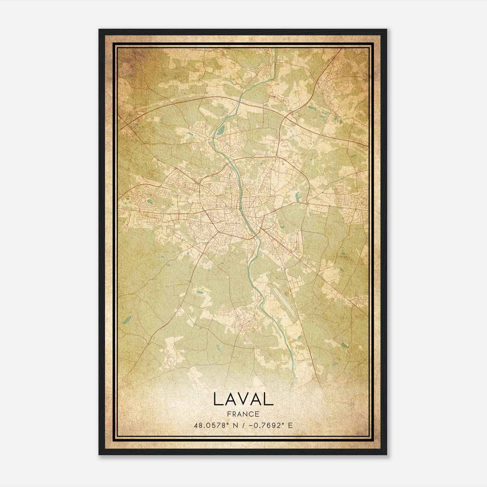 Vintage Laval France Map Poster, Laval City Road Wall Art Print ...