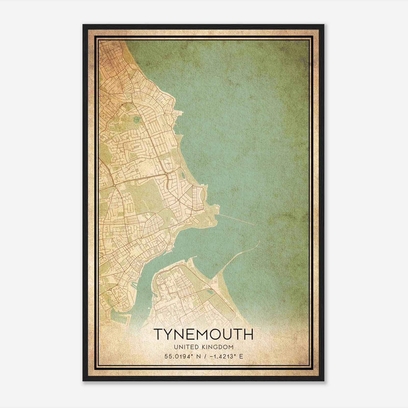 Vintage Tynemouth United Kingdom Map Poster, Tynemouth City Road Wall ...