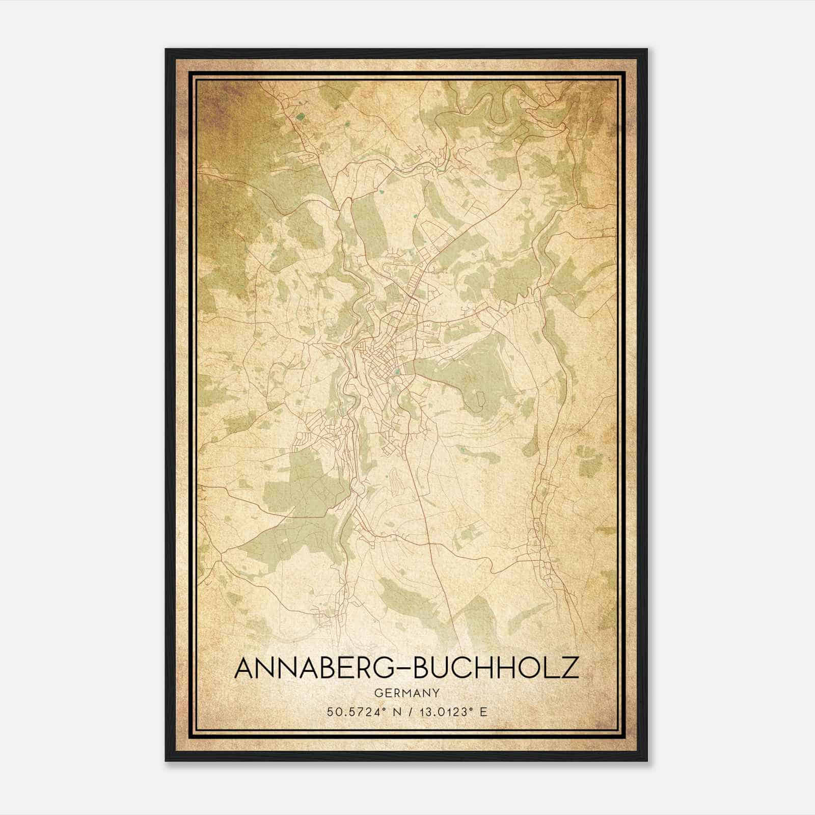 Vintage Annaberg-Buchholz Germany Map Poster, Annaberg-Buchholz City ...
