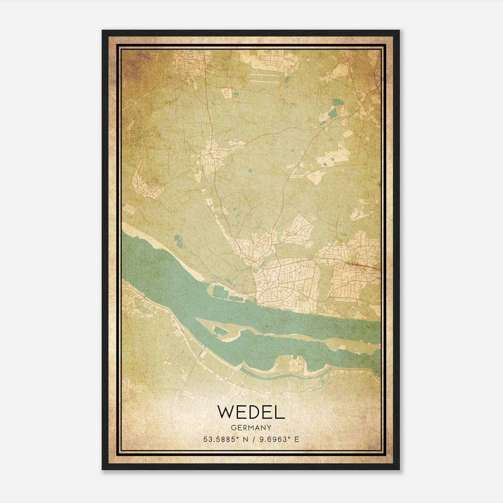 Vintage Wedel Germany Map Poster, Wedel City Road Wall Art Print ...