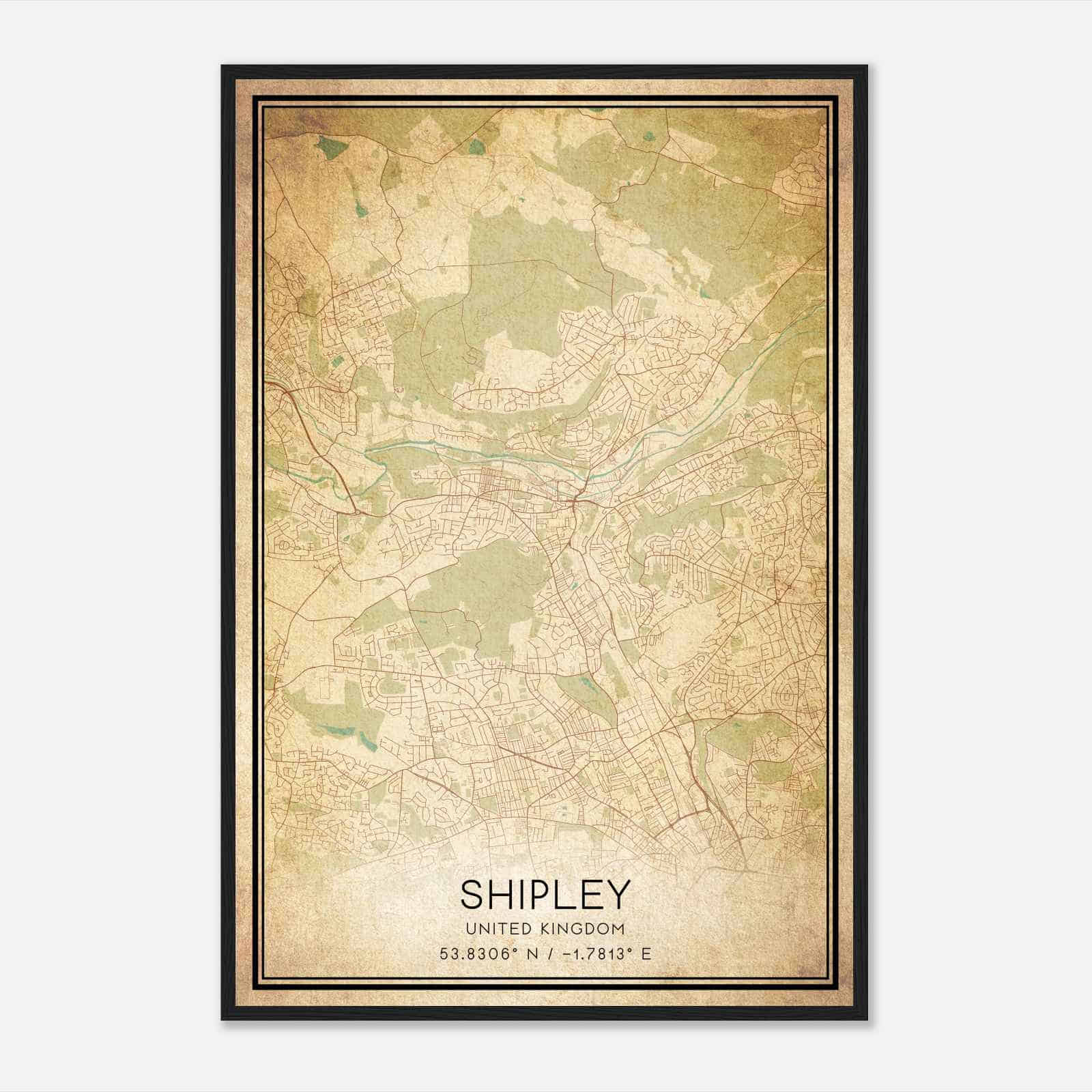 Vintage Shipley United Kingdom Map Poster, Shipley City Road Wall Art ...