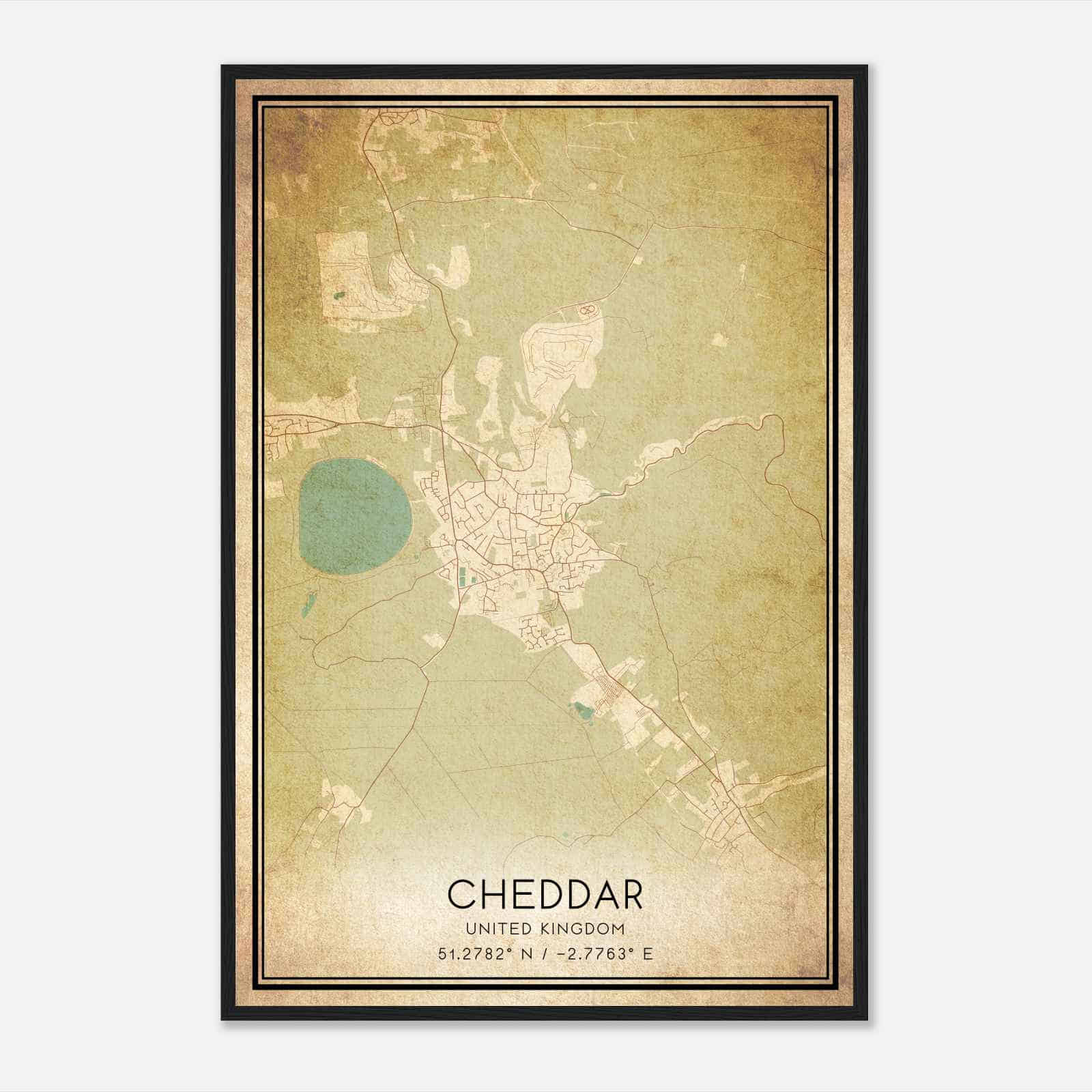 Vintage Cheddar United Kingdom Map Poster, Cheddar City Road Wall Art ...