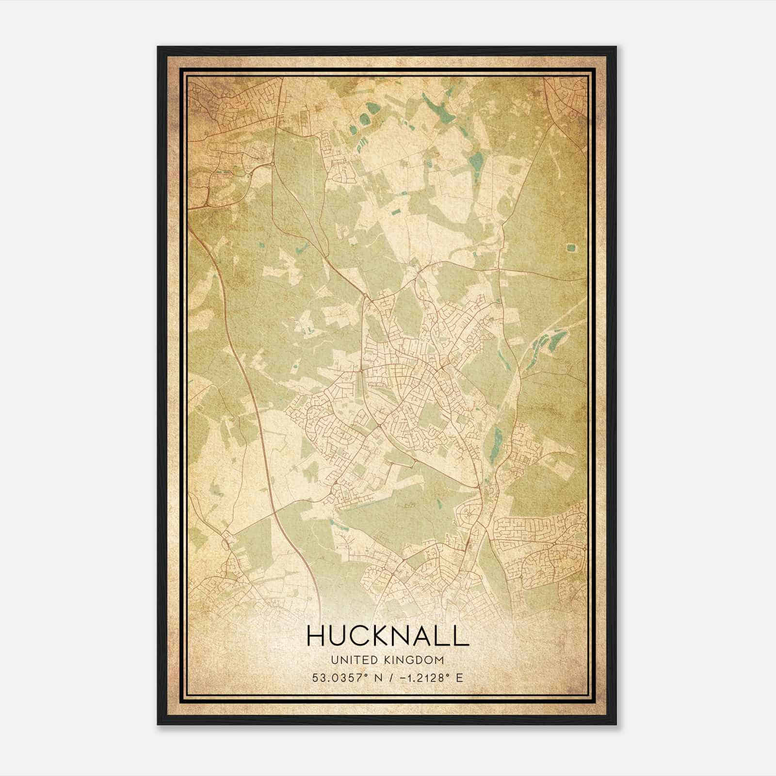 Vintage Hucknall under Huthwaite United Kingdom Map Poster, Hucknall ...