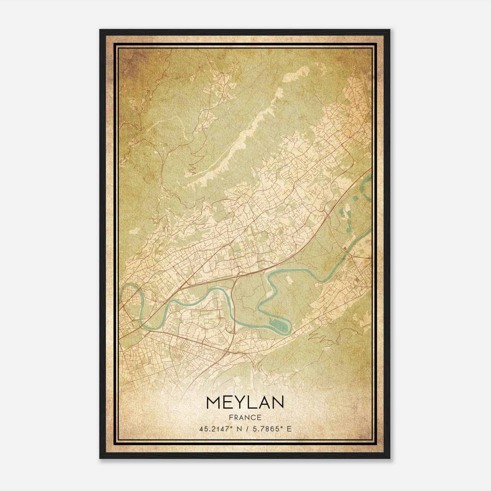 Vintage Meylan France Map Poster, Meylan City Road Wall Art Print ...