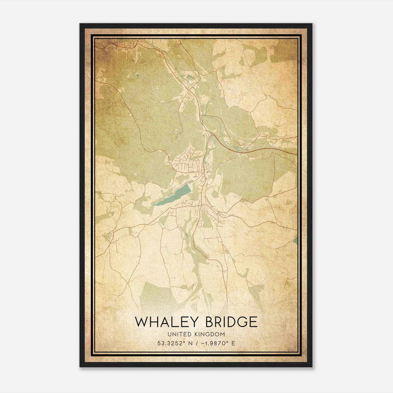 Vintage Whaley Bridge United Kingdom Map Poster, Whaley Bridge City ...