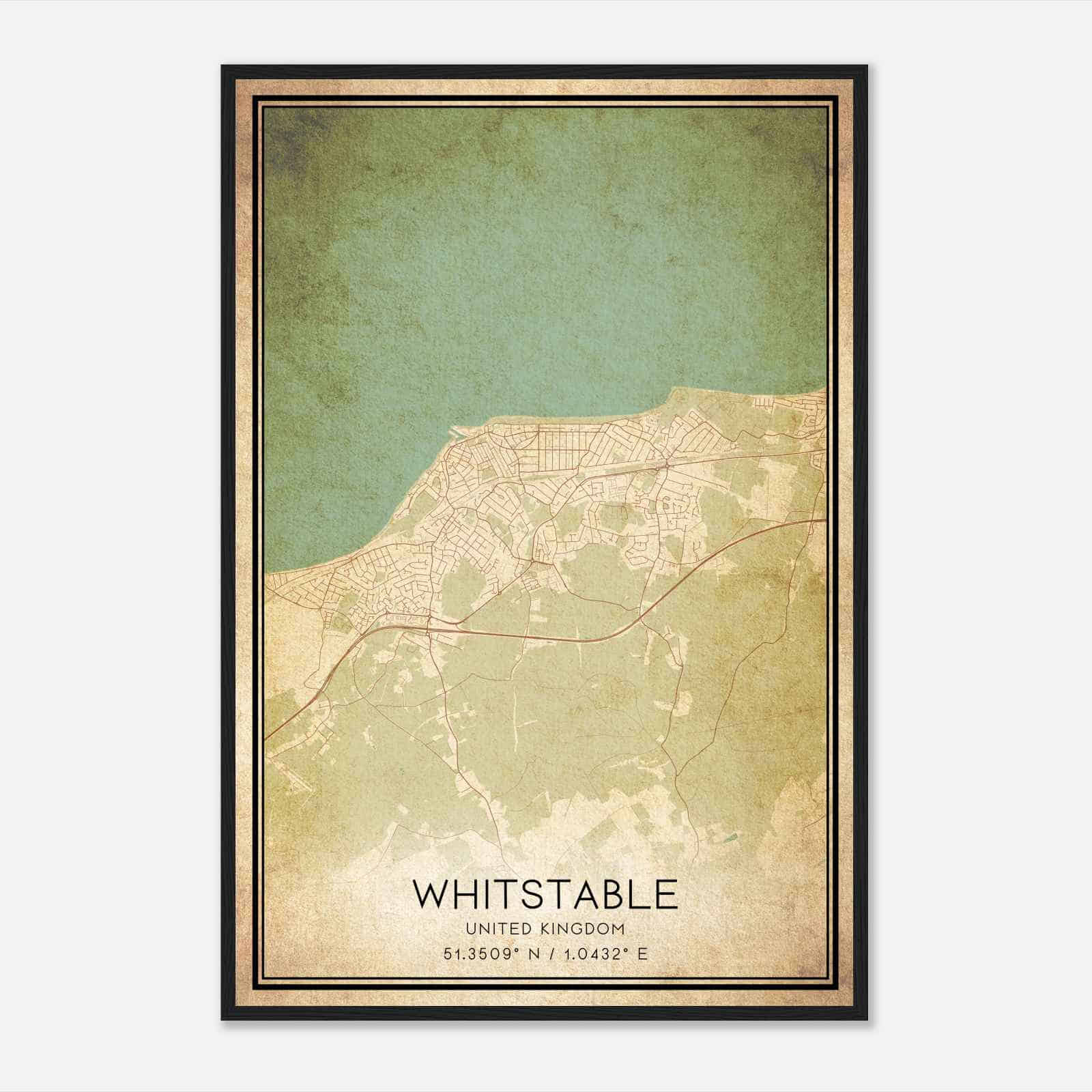 Vintage Whitstable United Kingdom Map Poster, Whitstable City Road Wall Art Print - Custom Maps ...