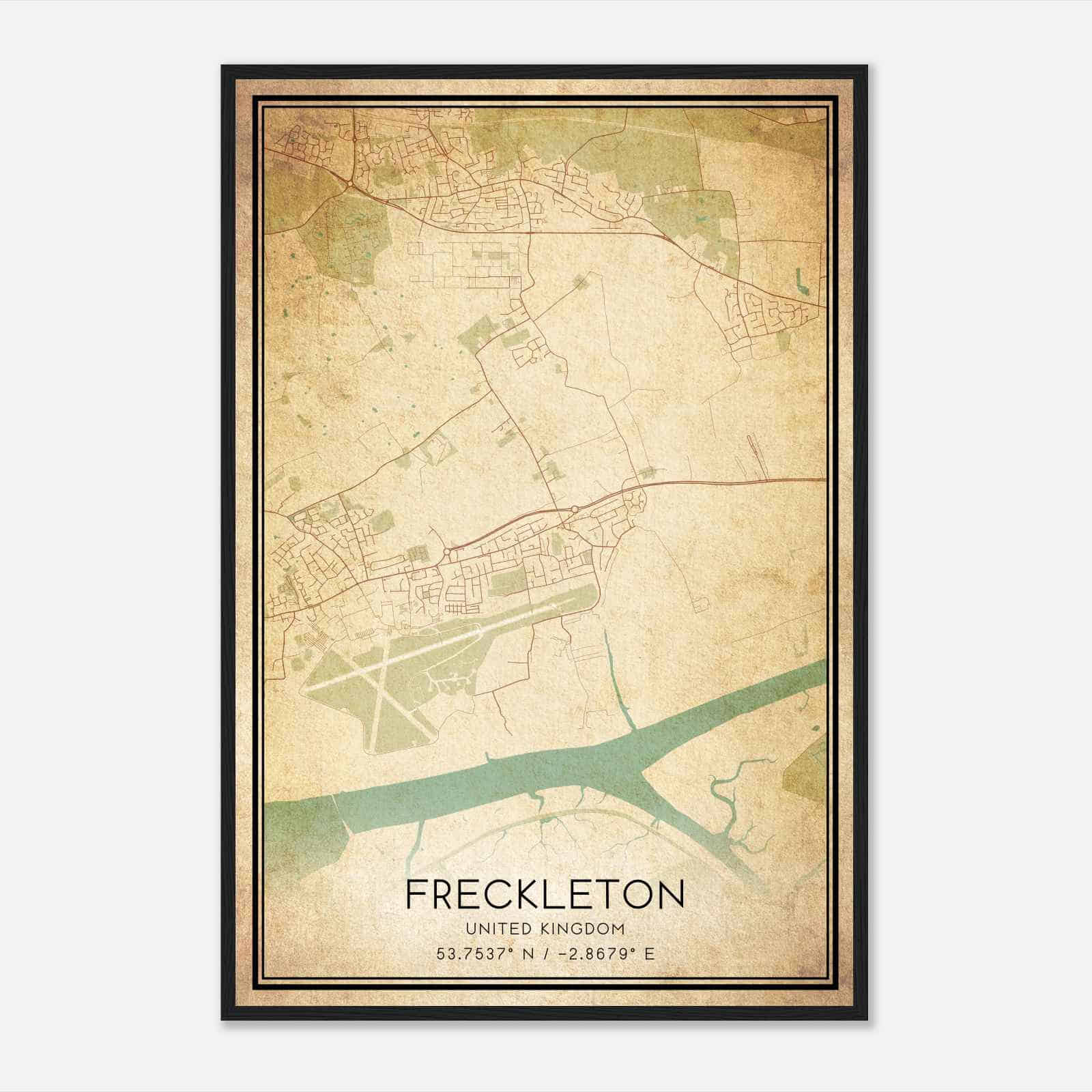 Vintage Freckleton United Kingdom Map Poster, Freckleton City Road Wall ...