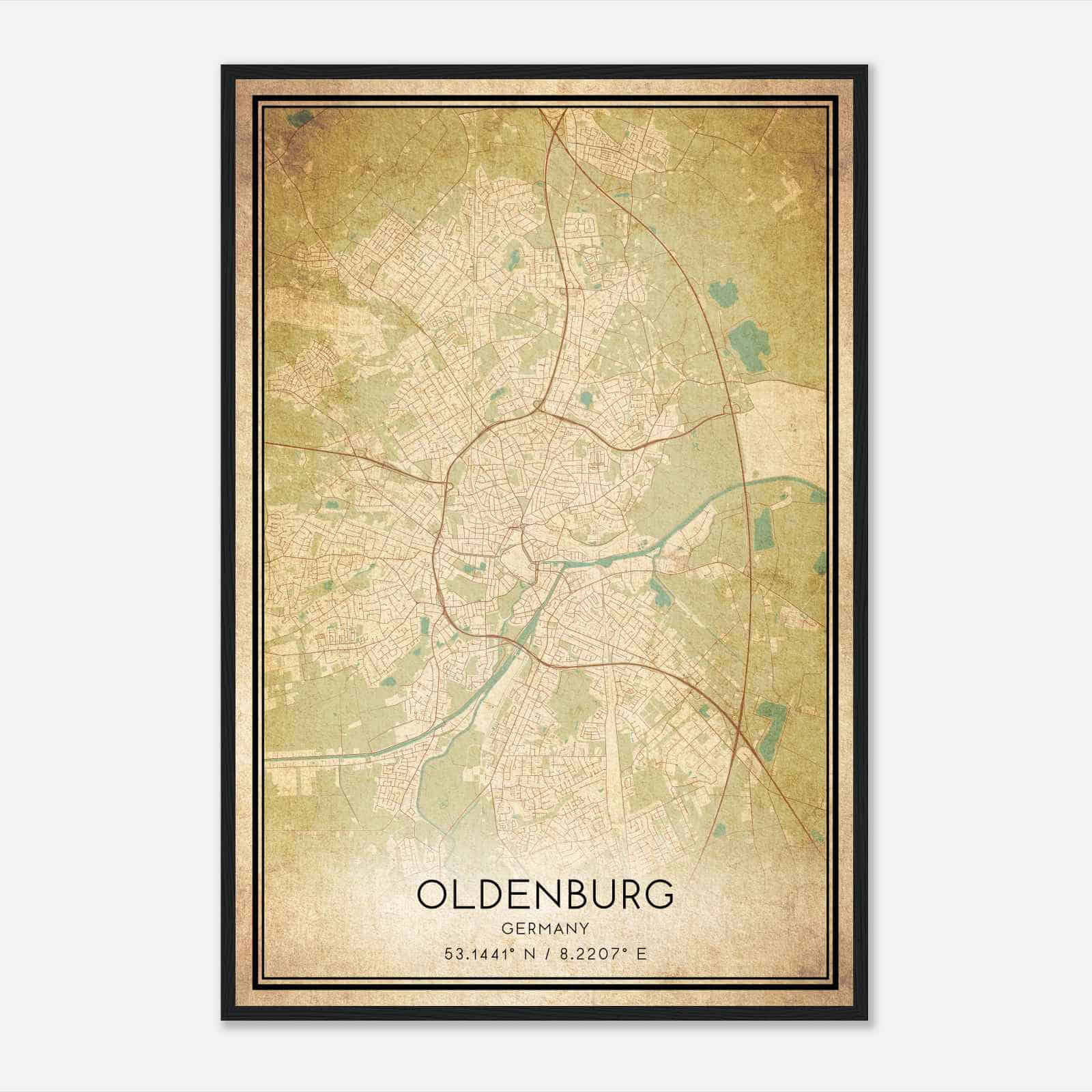 Vintage Oldenburg Germany Map Poster, Oldenburg City Road Wall Art ...