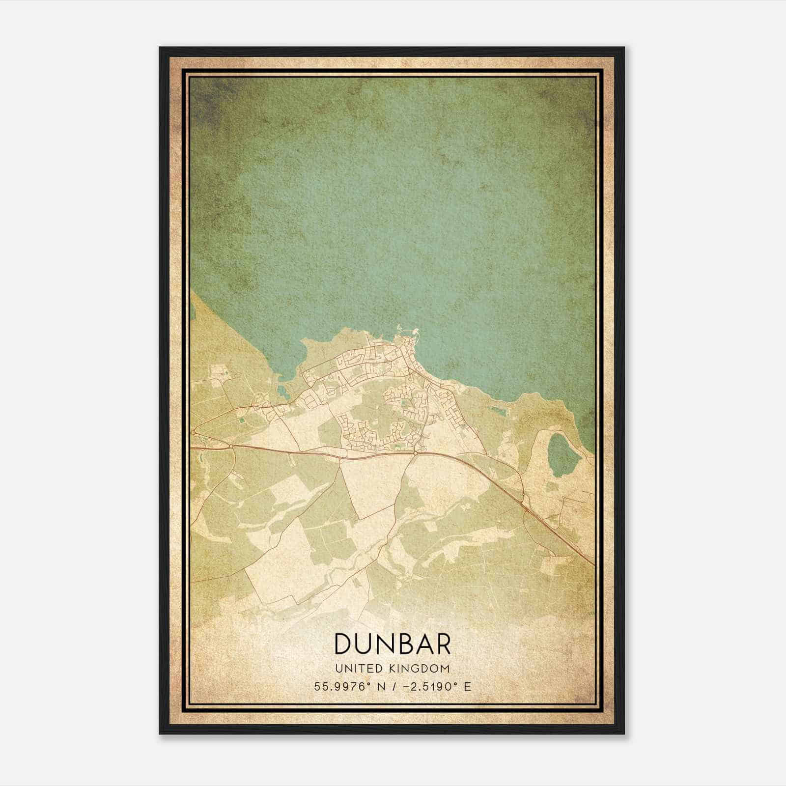 Vintage Dunbar United Kingdom Map Poster, Dunbar City Road Wall Art ...