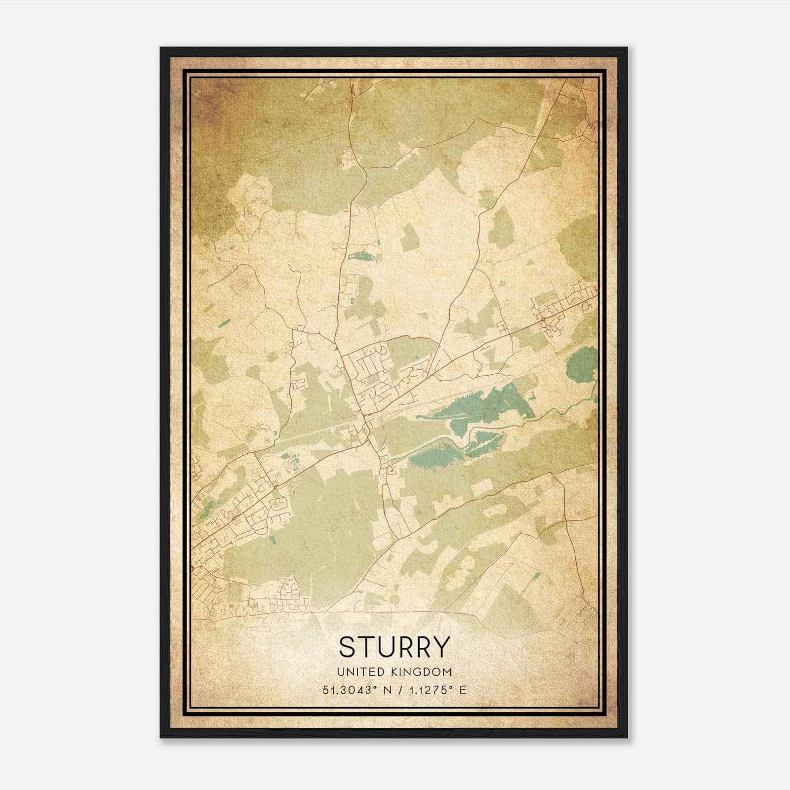 Vintage Sturry United Kingdom Map Poster, Sturry City Road Wall Art ...