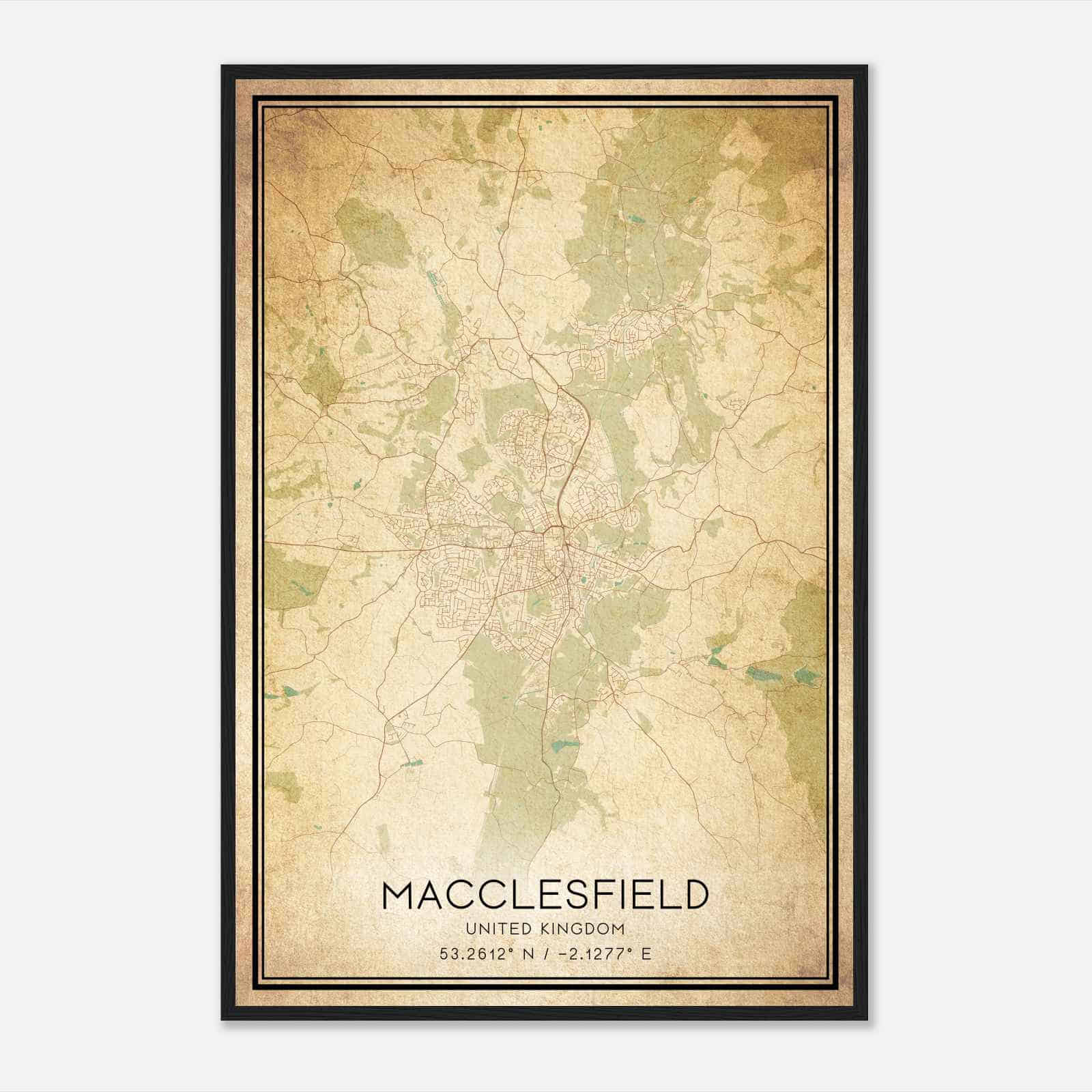 Vintage Macclesfield United Kingdom Map Poster, Macclesfield City Road ...