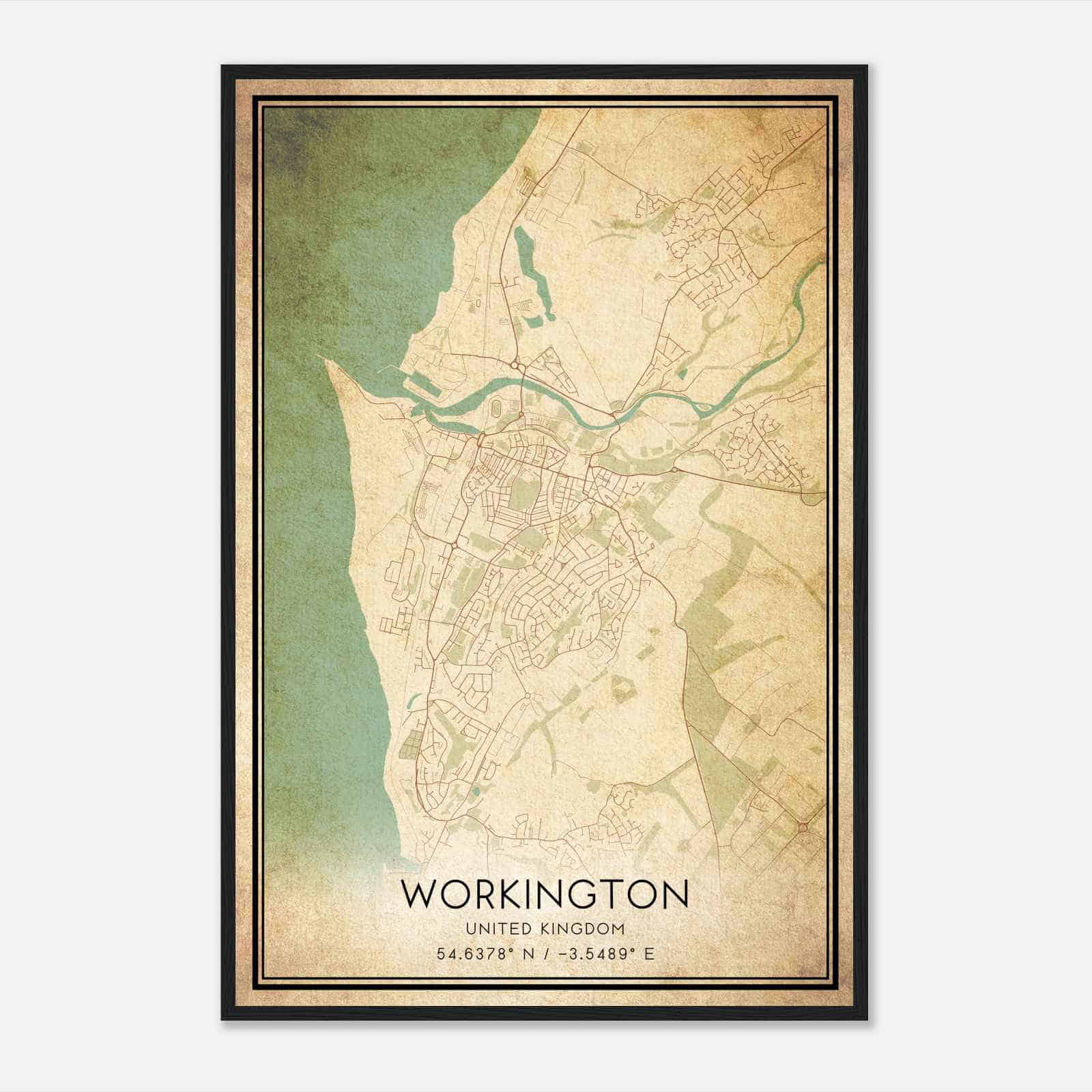 Vintage Workington United Kingdom Map Poster, Workington City Road Wall ...
