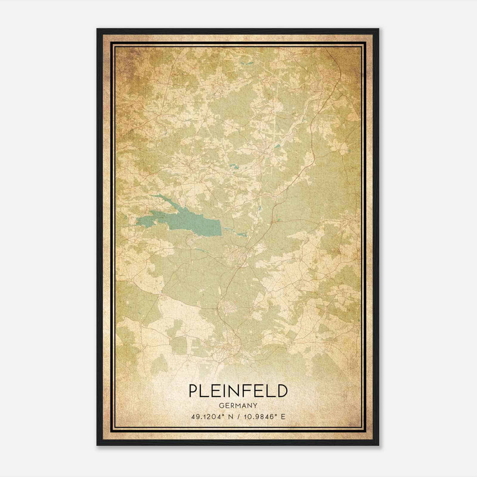 Vintage Pleinfeld Germany Map Poster, Pleinfeld City Road Wall Art ...