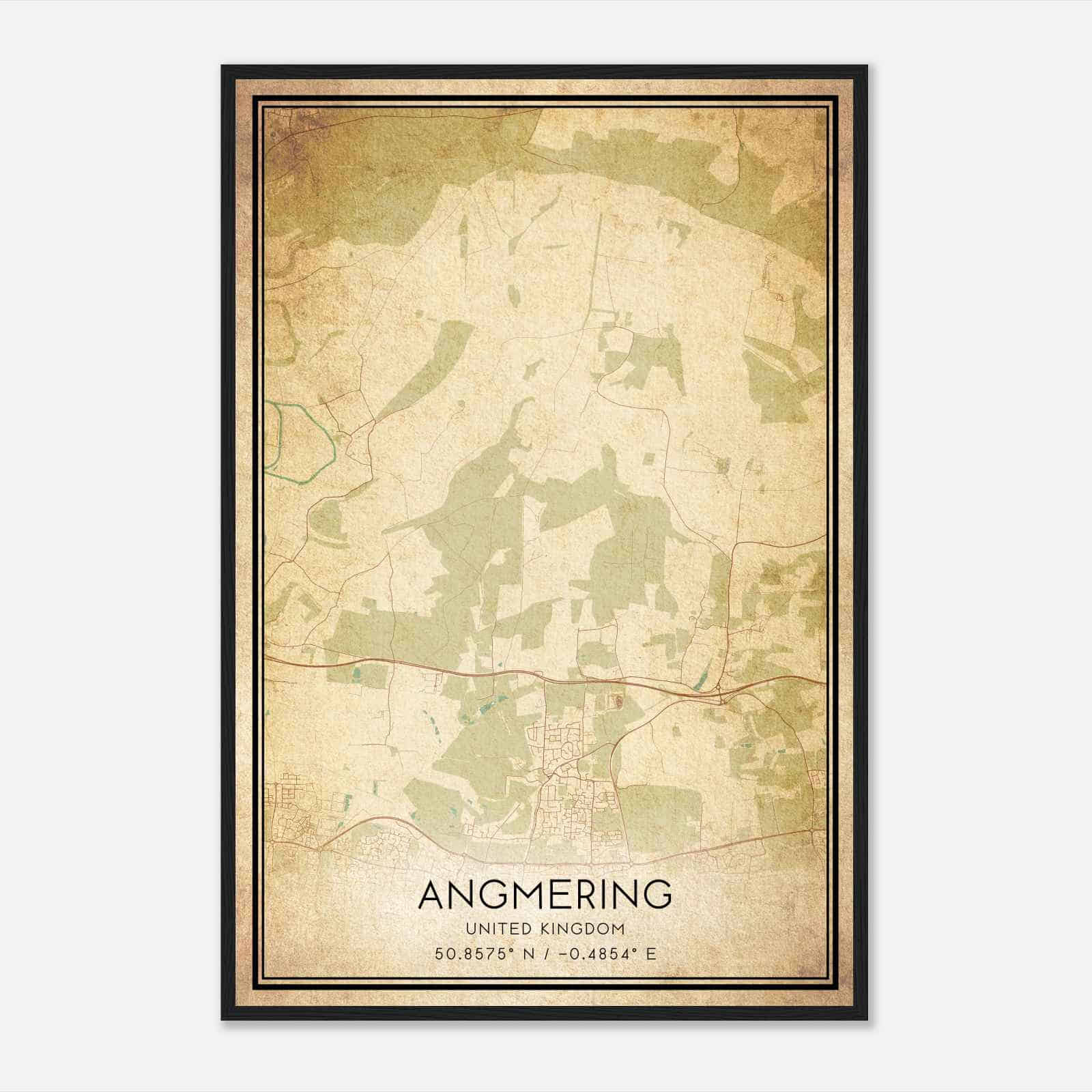 Vintage Angmering United Kingdom Map Poster, Angmering City Road Wall ...