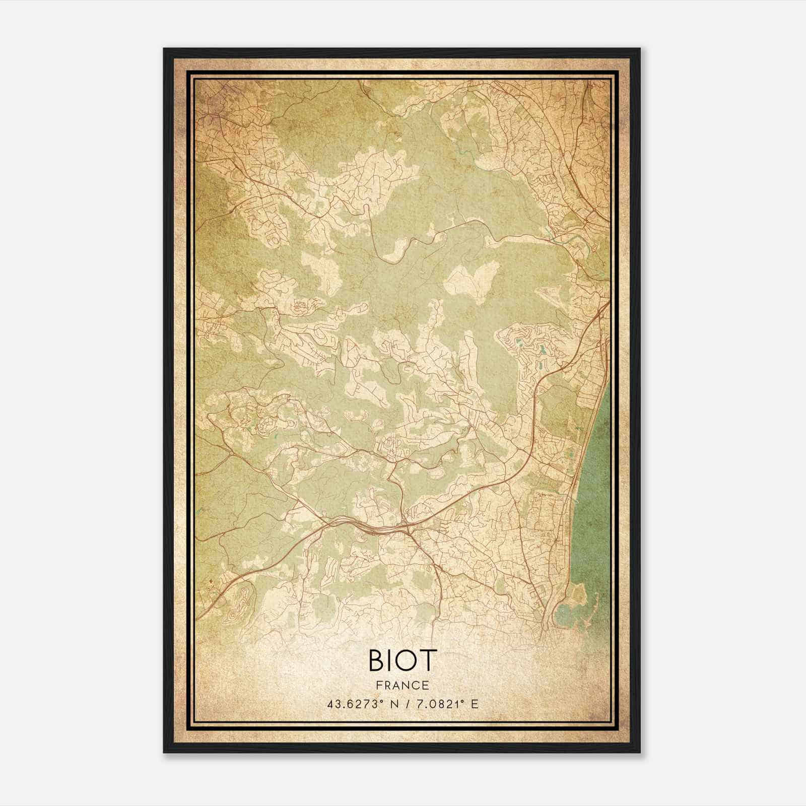 Vintage Biot France Map Poster, Biot City Road Wall Art Print - Custom ...