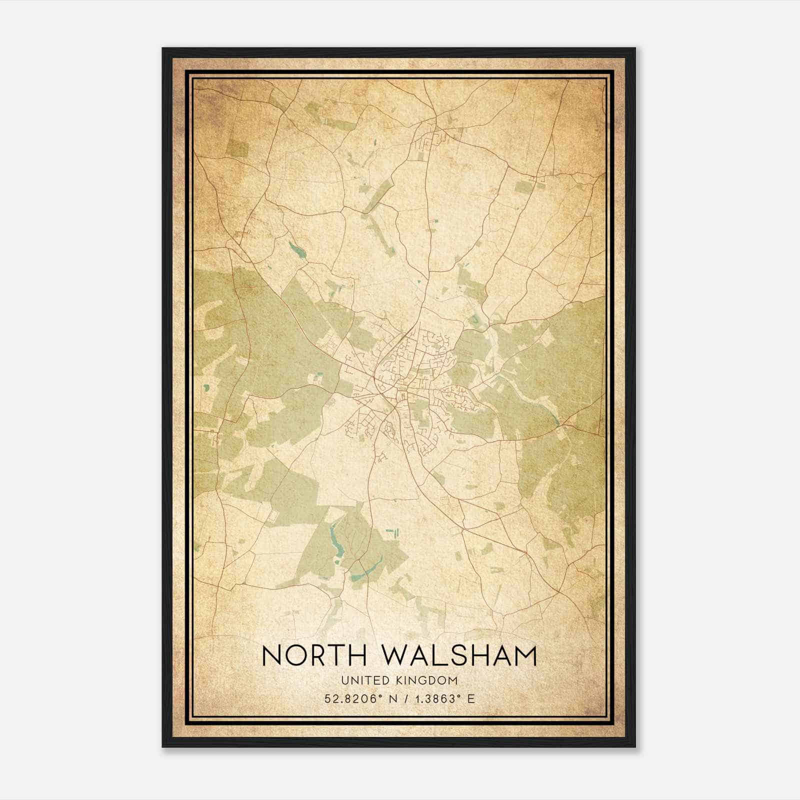 Vintage North Walsham United Kingdom Map Poster, North Walsham City ...