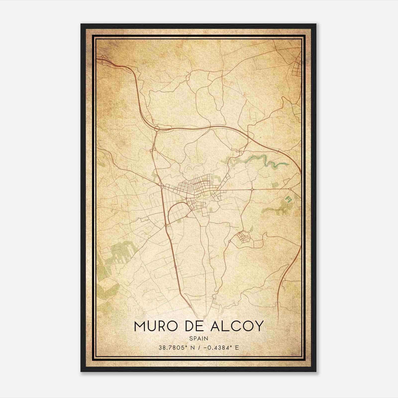 Vintage Muro del Alcoy Spain Map Poster, Muro del Alcoy City Road Wall ...