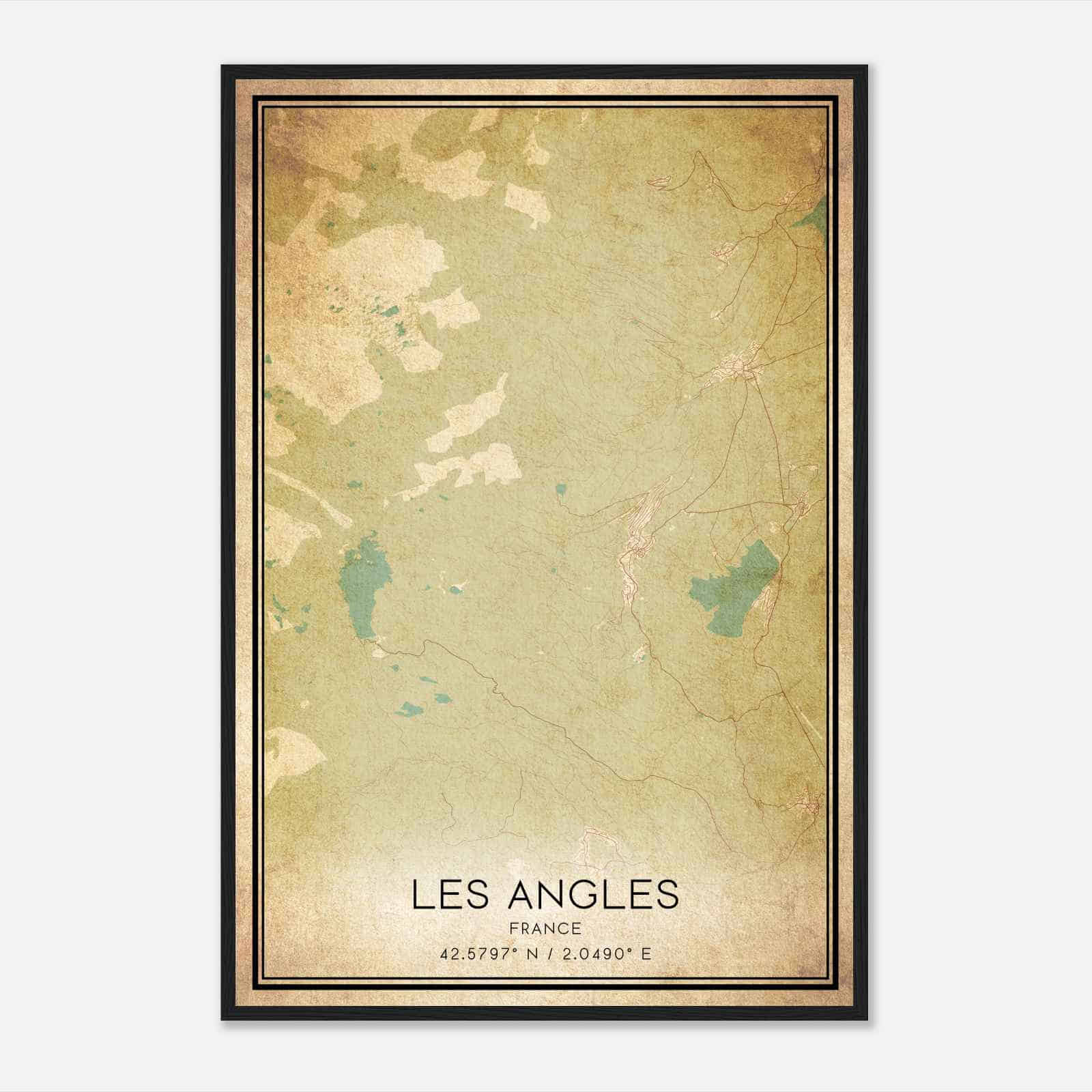 Vintage Les Angles France Map Poster, Les Angles City Road Wall Art ...