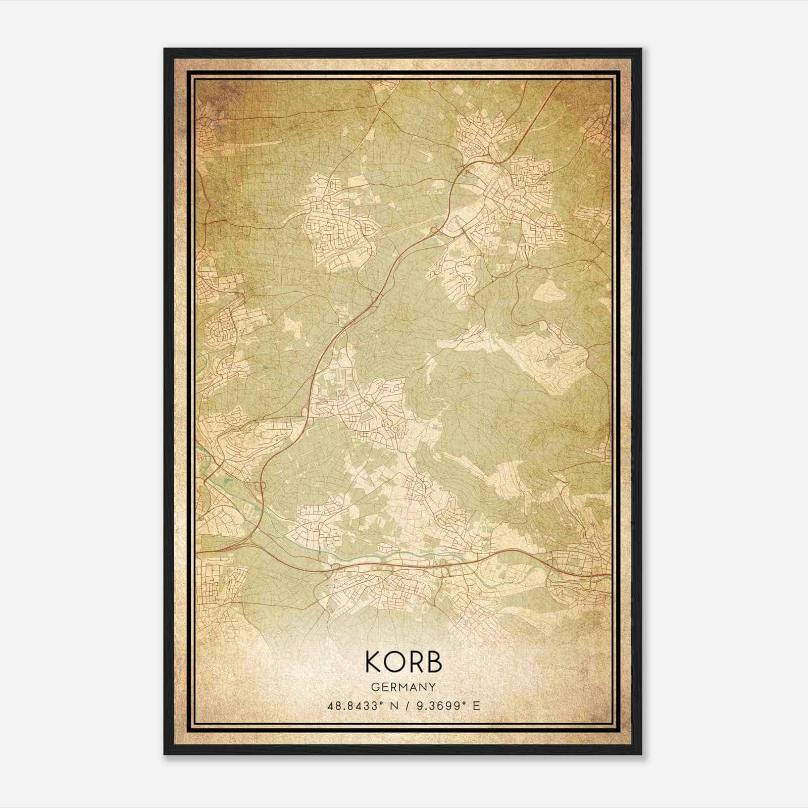 Vintage Korb Germany Map Poster, Korb City Road Wall Art Print - Custom ...