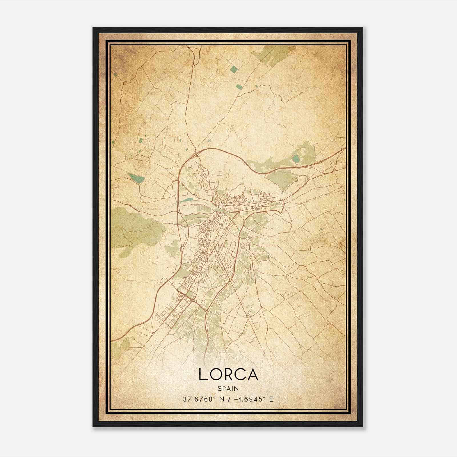 Vintage Lorca Spain Map Poster, Lorca City Road Wall Art Print - Custom ...