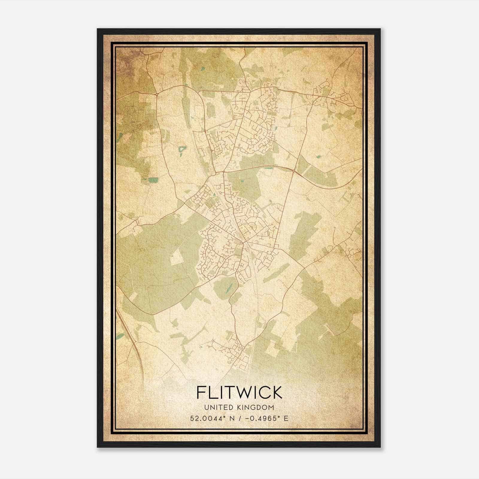Vintage Flitwick United Kingdom Map Poster, Flitwick City Road Wall Art ...