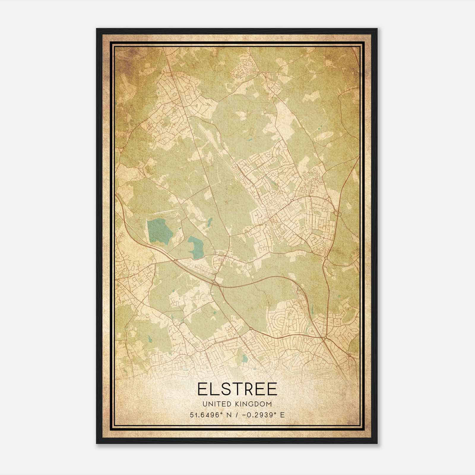 Vintage Elstree United Kingdom Map Poster, Elstree City Road Wall Art ...