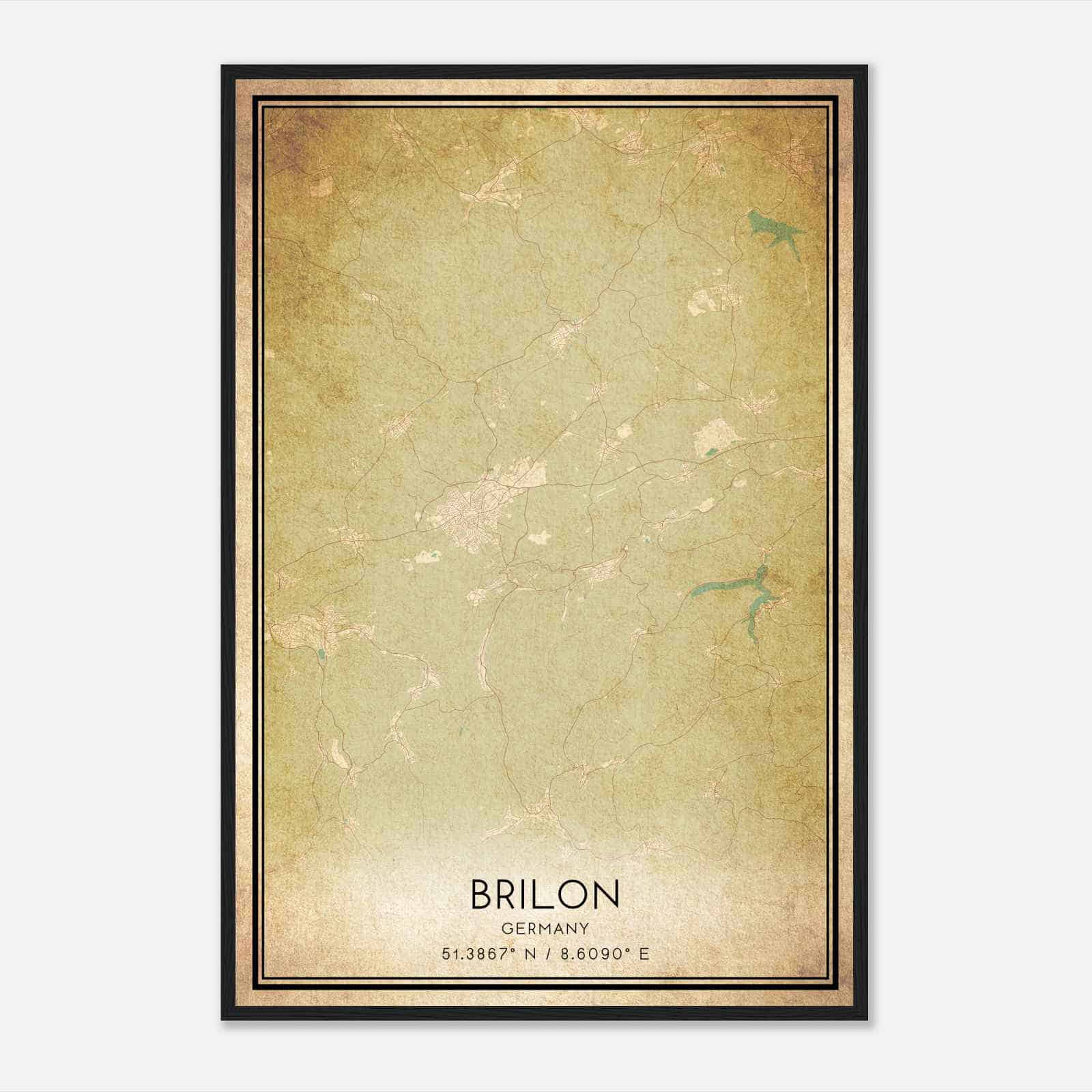 Vintage Brilon Germany Map Poster, Brilon City Road Wall Art Print ...