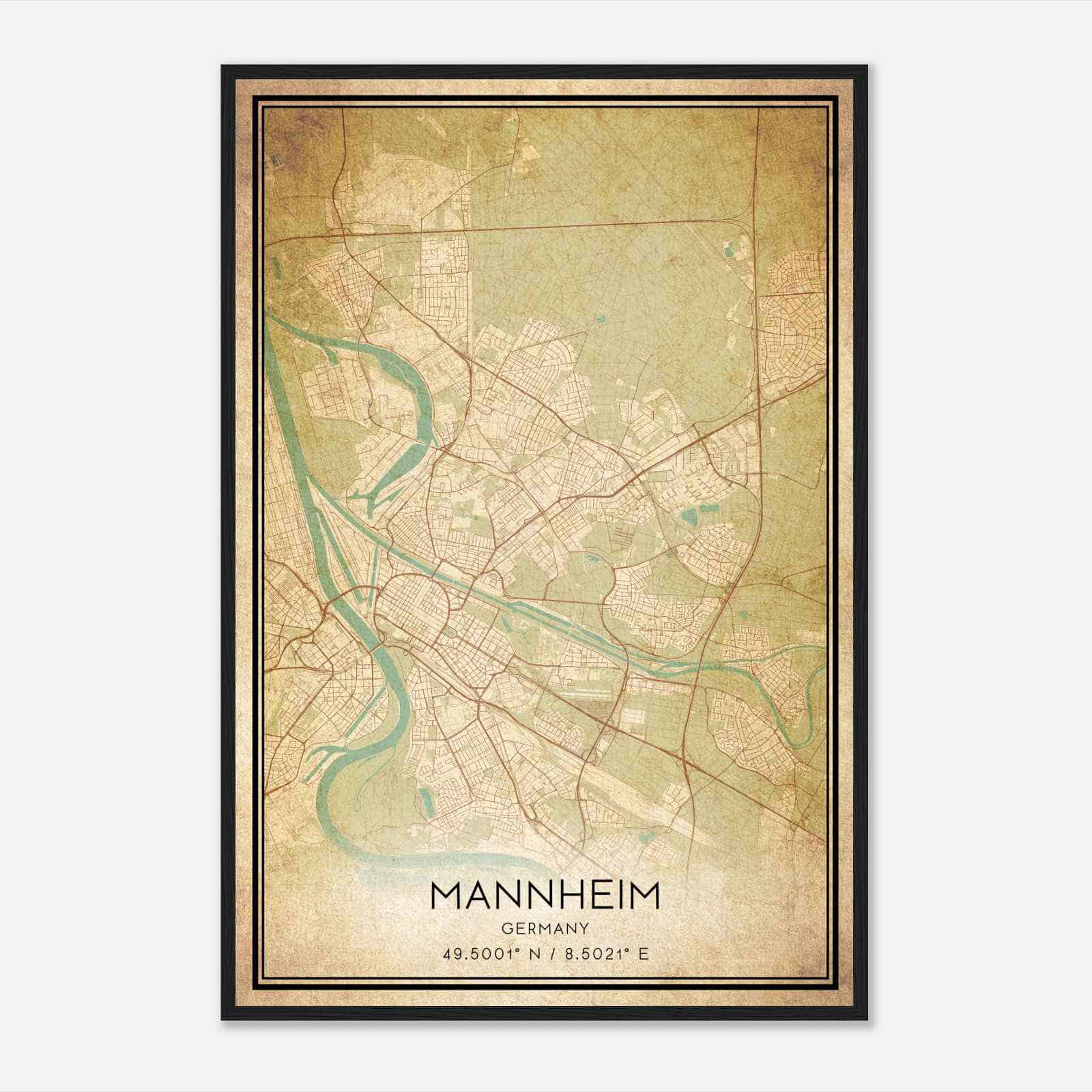 Vintage Mannheim Germany Map Poster, Mannheim City Road Wall Art Print ...