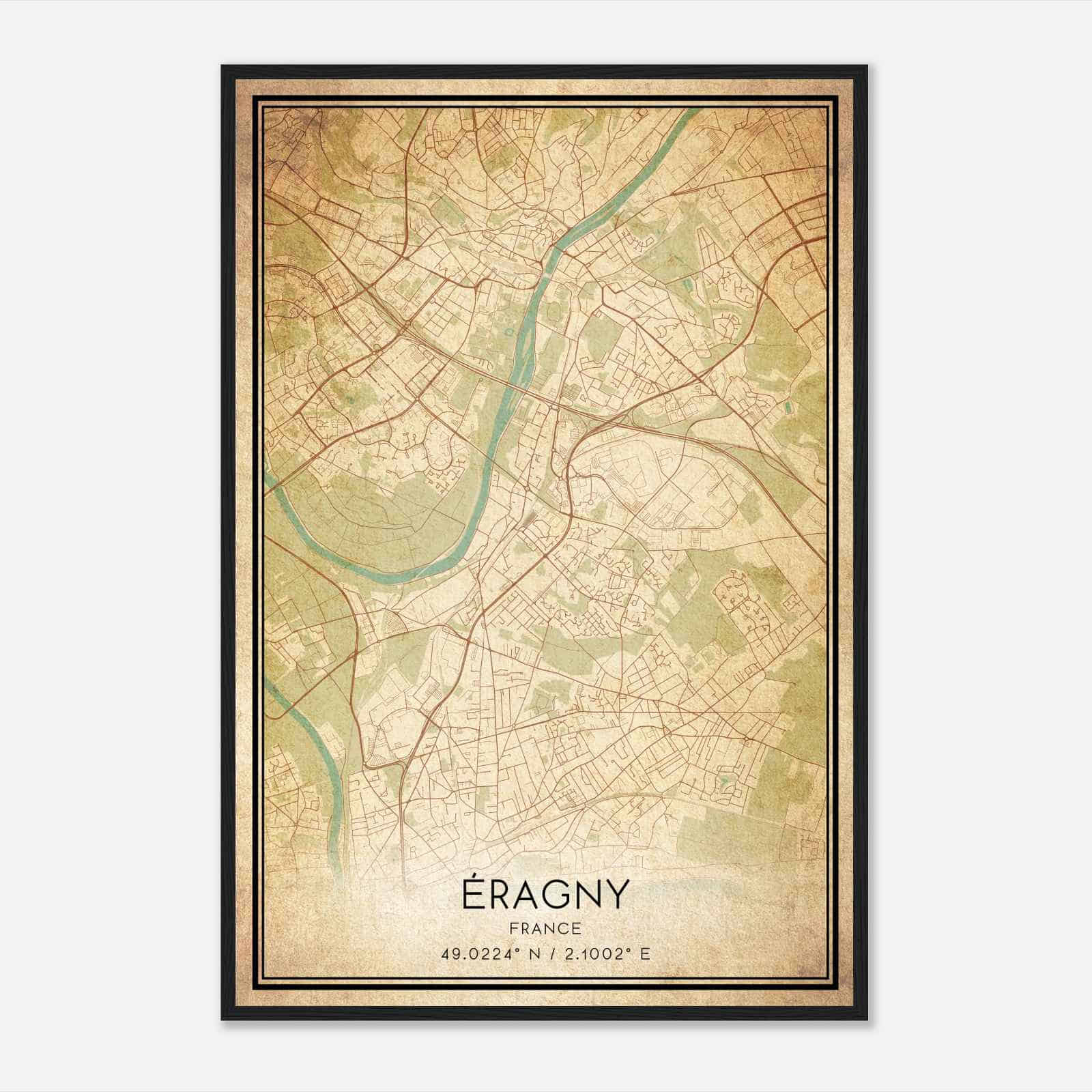 Vintage Eragny France Map Poster, Eragny City Road Wall Art Print ...