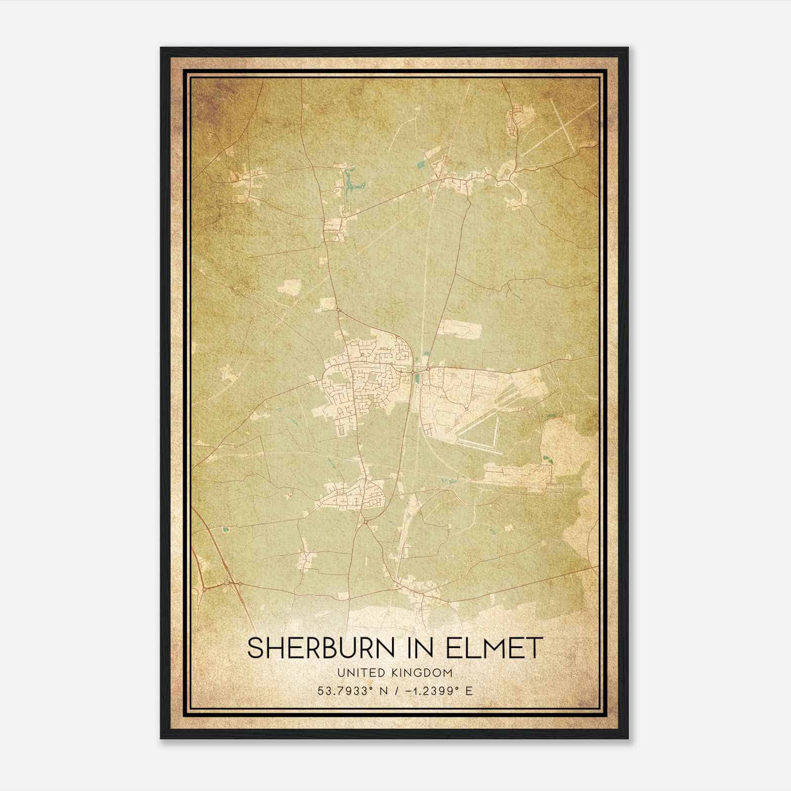 Vintage Sherburn in Elmet United Kingdom Map Poster, Sherburn in Elmet ...