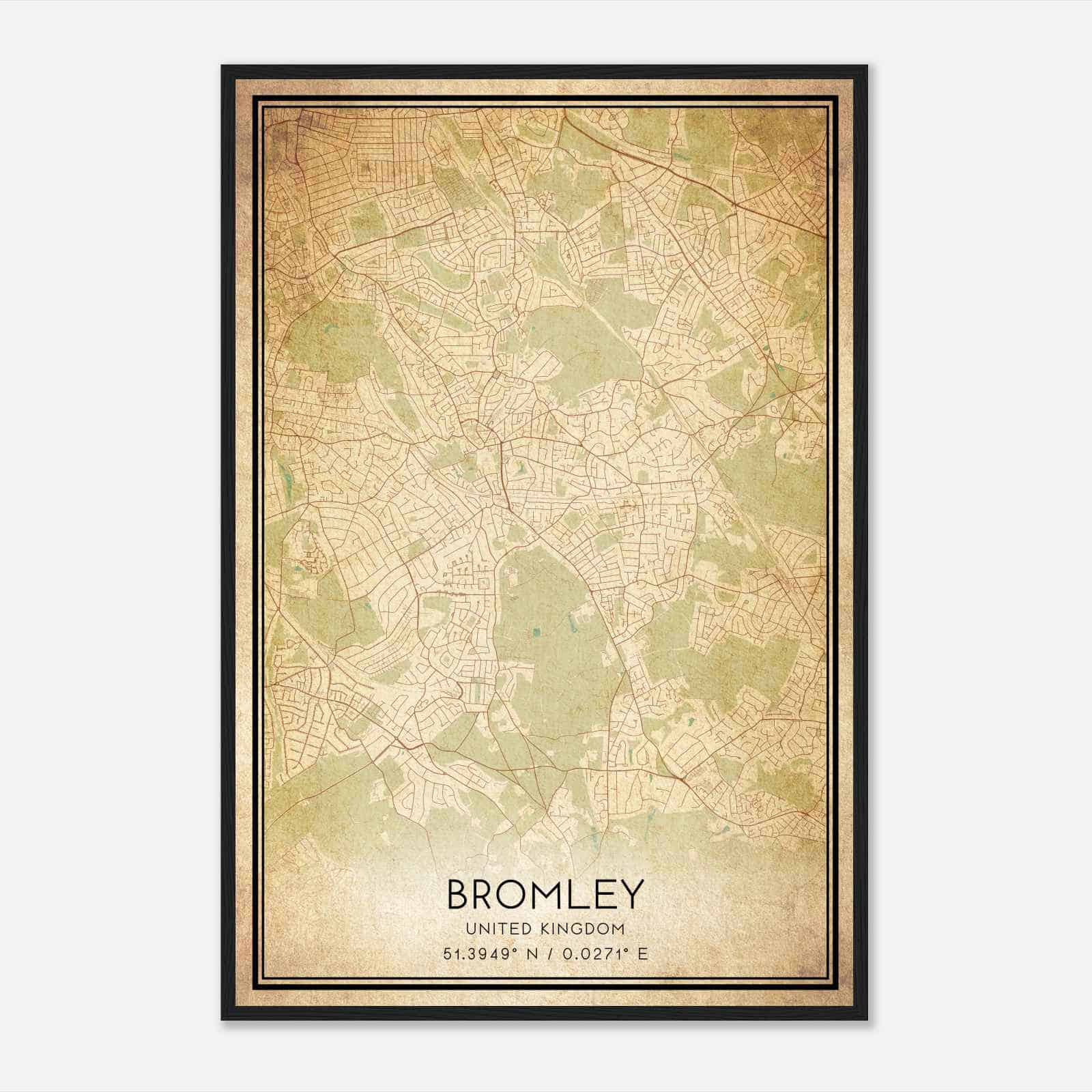 Vintage Bromley United Kingdom Map Poster, Bromley City Road Wall Art ...