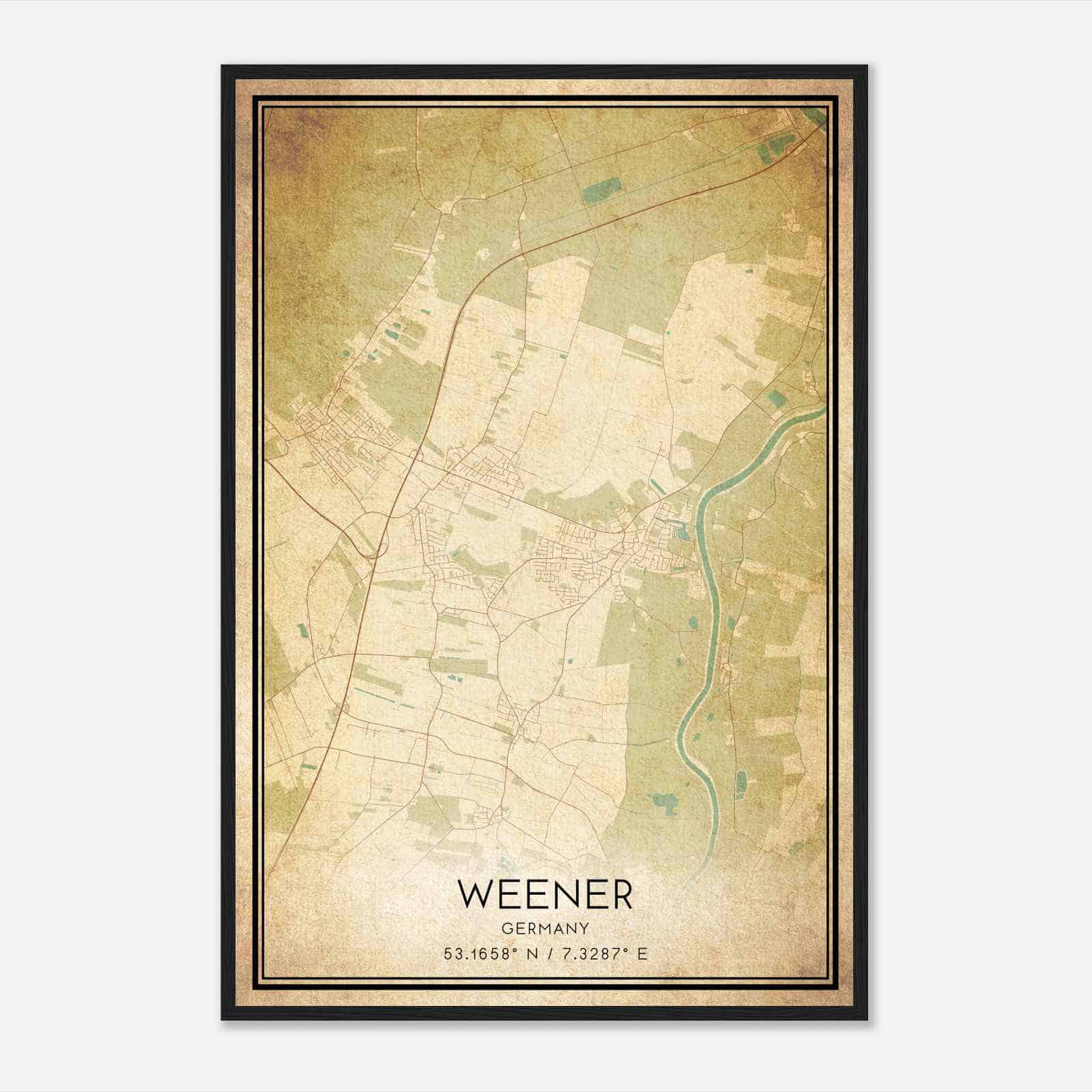 Vintage Weener Germany Map Poster, Weener City Road Wall Art Print ...