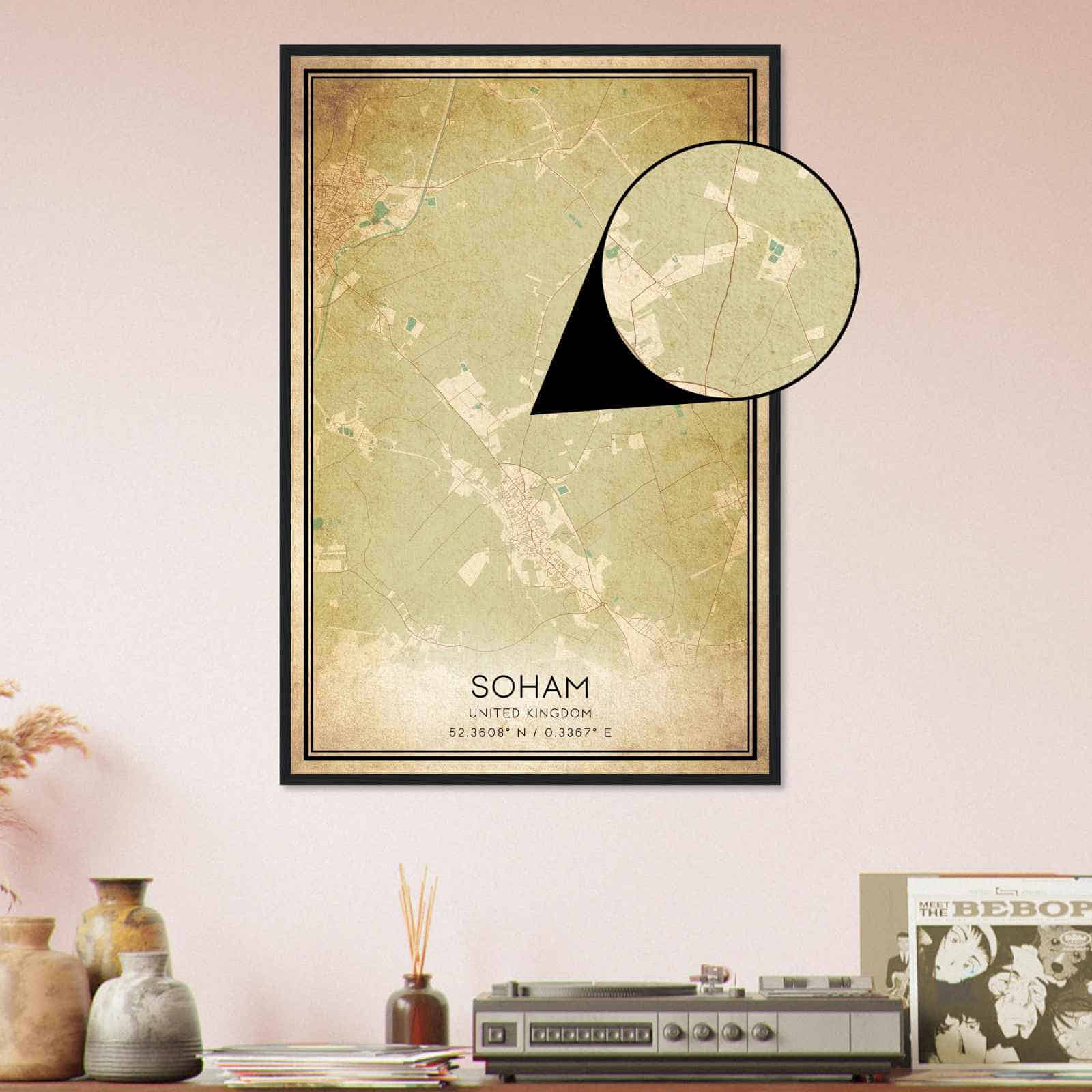 Vintage Soham United Kingdom Map Poster, Soham City Road Wall Art Print - Custom Maps & Posters